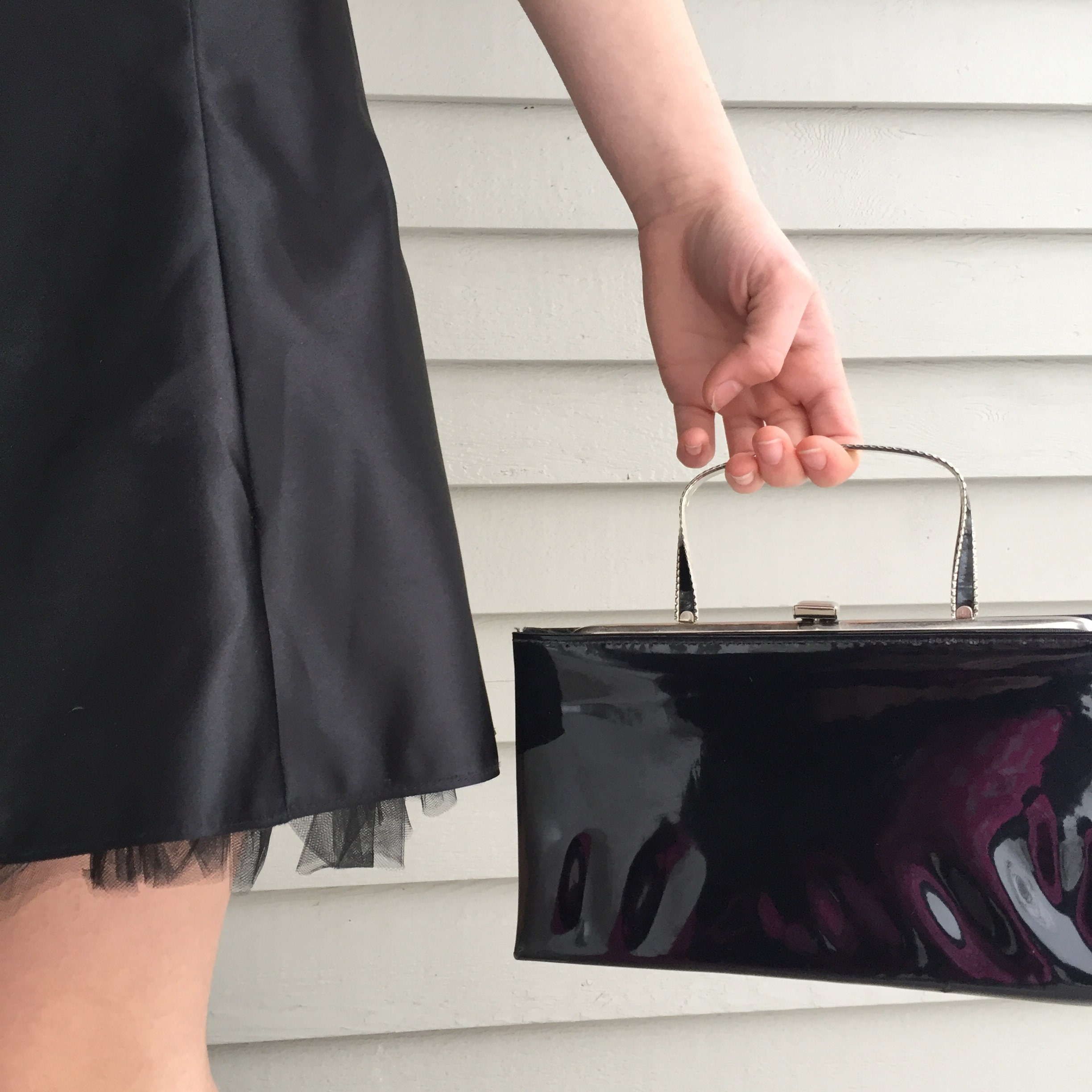 Vintage 1960s Black Patent Leather Handbag, Vintage Black Box Purse ...