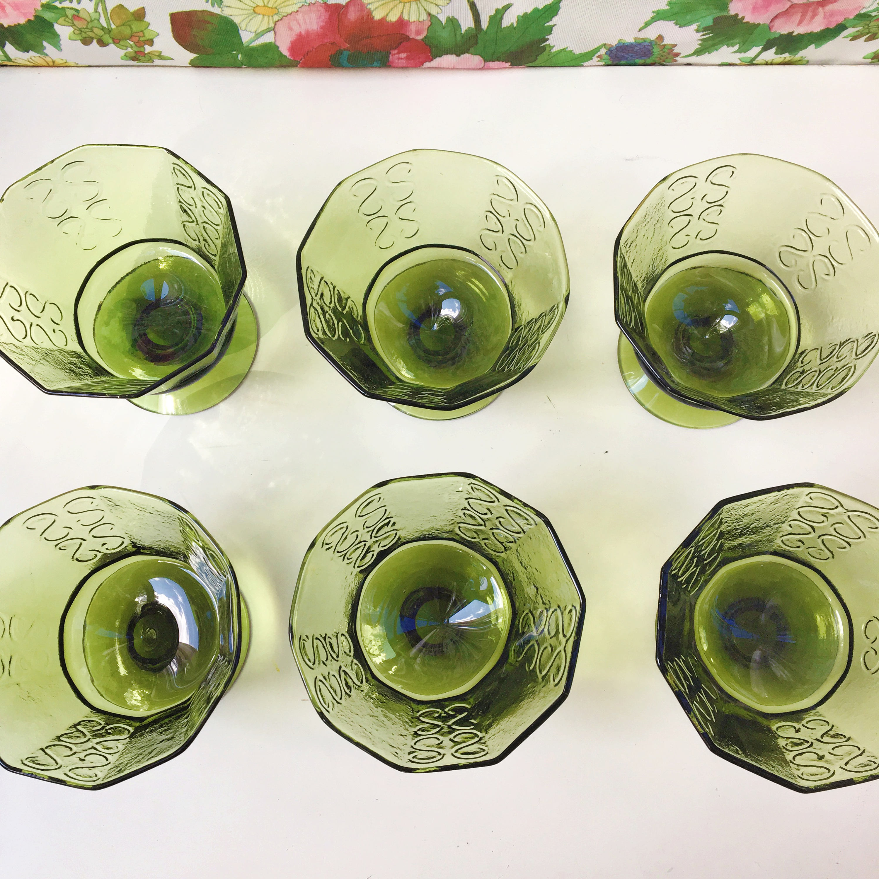 Vintage Green Glass Dessert Dishes, Set of Six Dessert Dishes ...