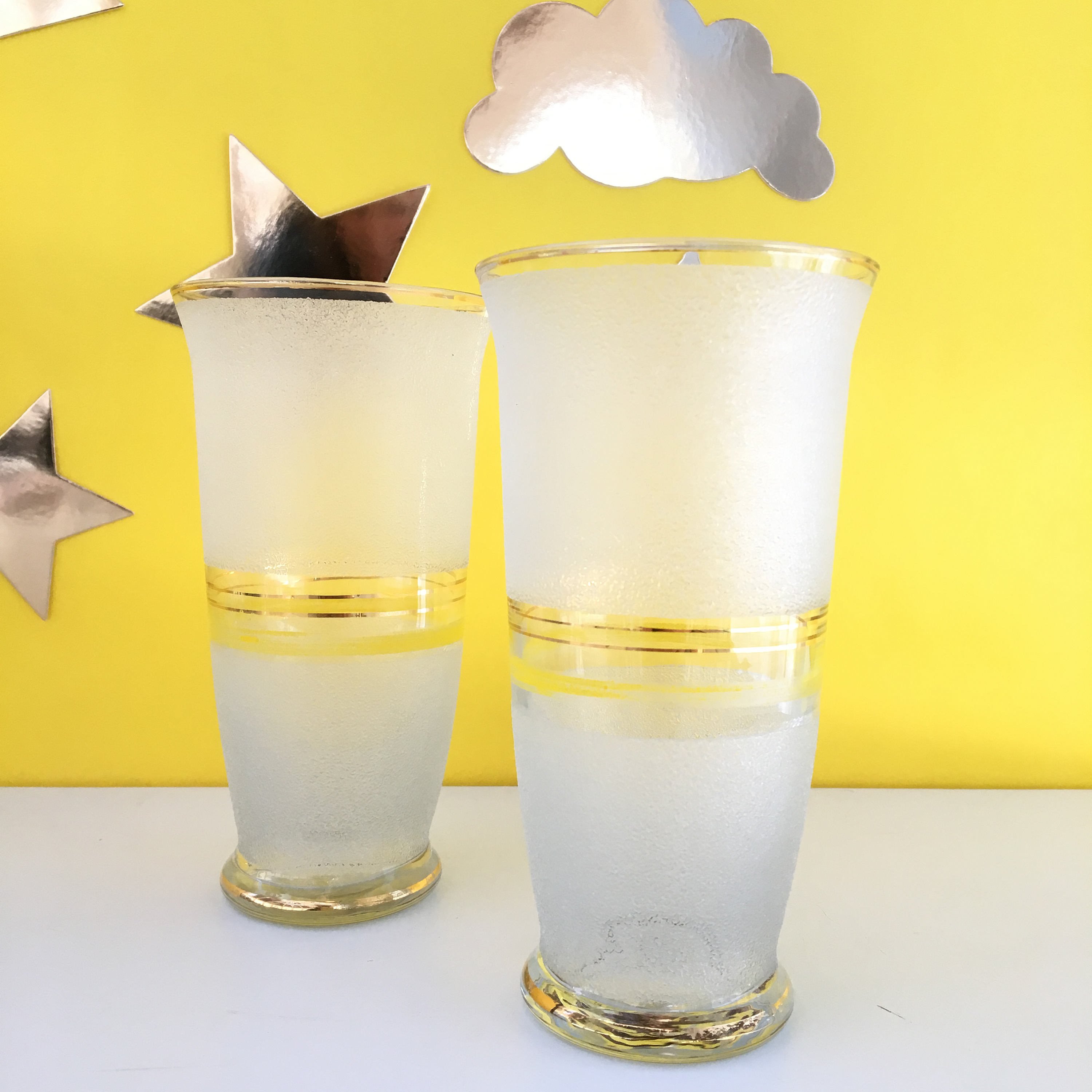 Vintage Mid Century Drinking Glasses Set Of Two Vintage Frosted Glassware Vintage Yellow