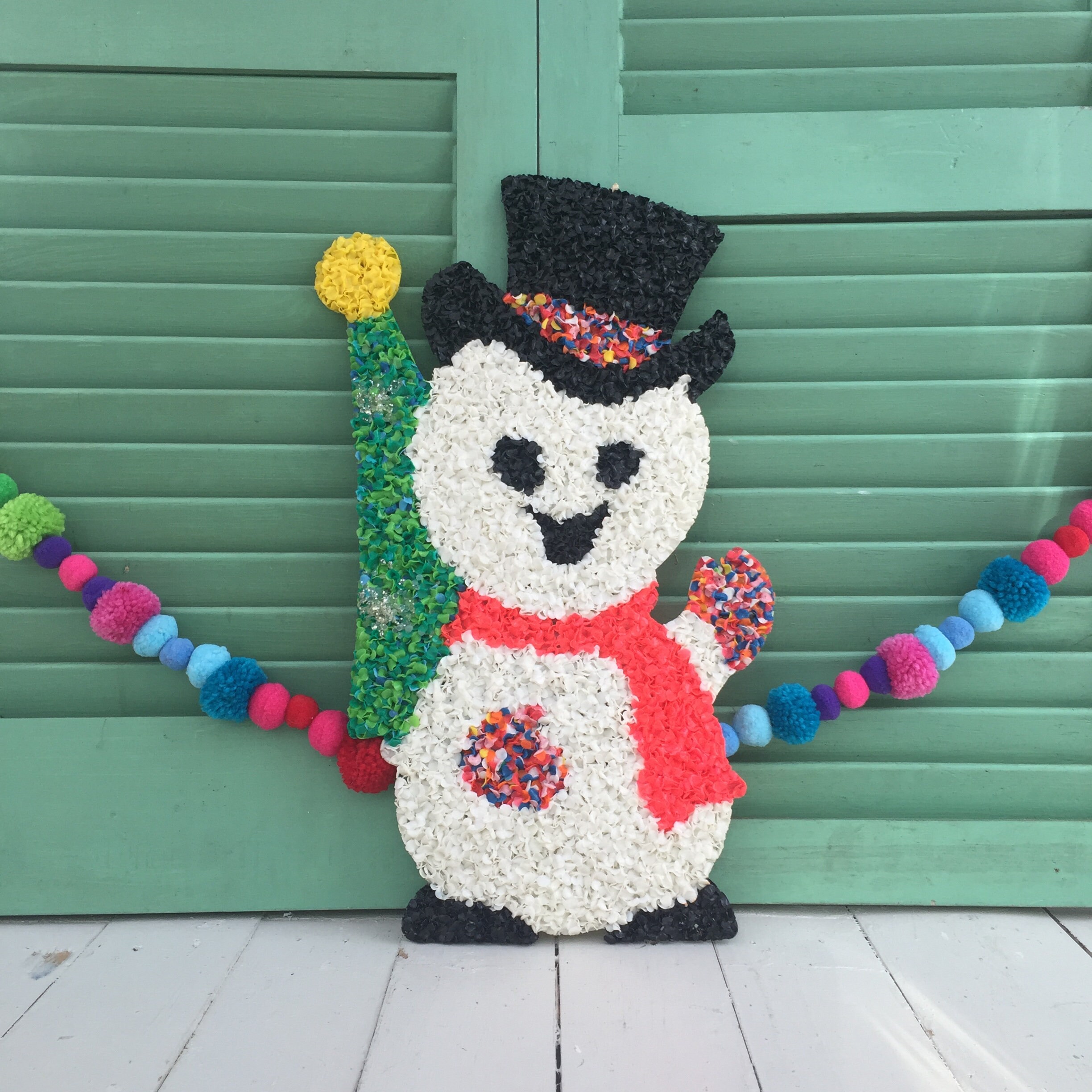 Vintage 1970s Melted Popcorn Snowman Wall Hanging, Vintage Melted ...