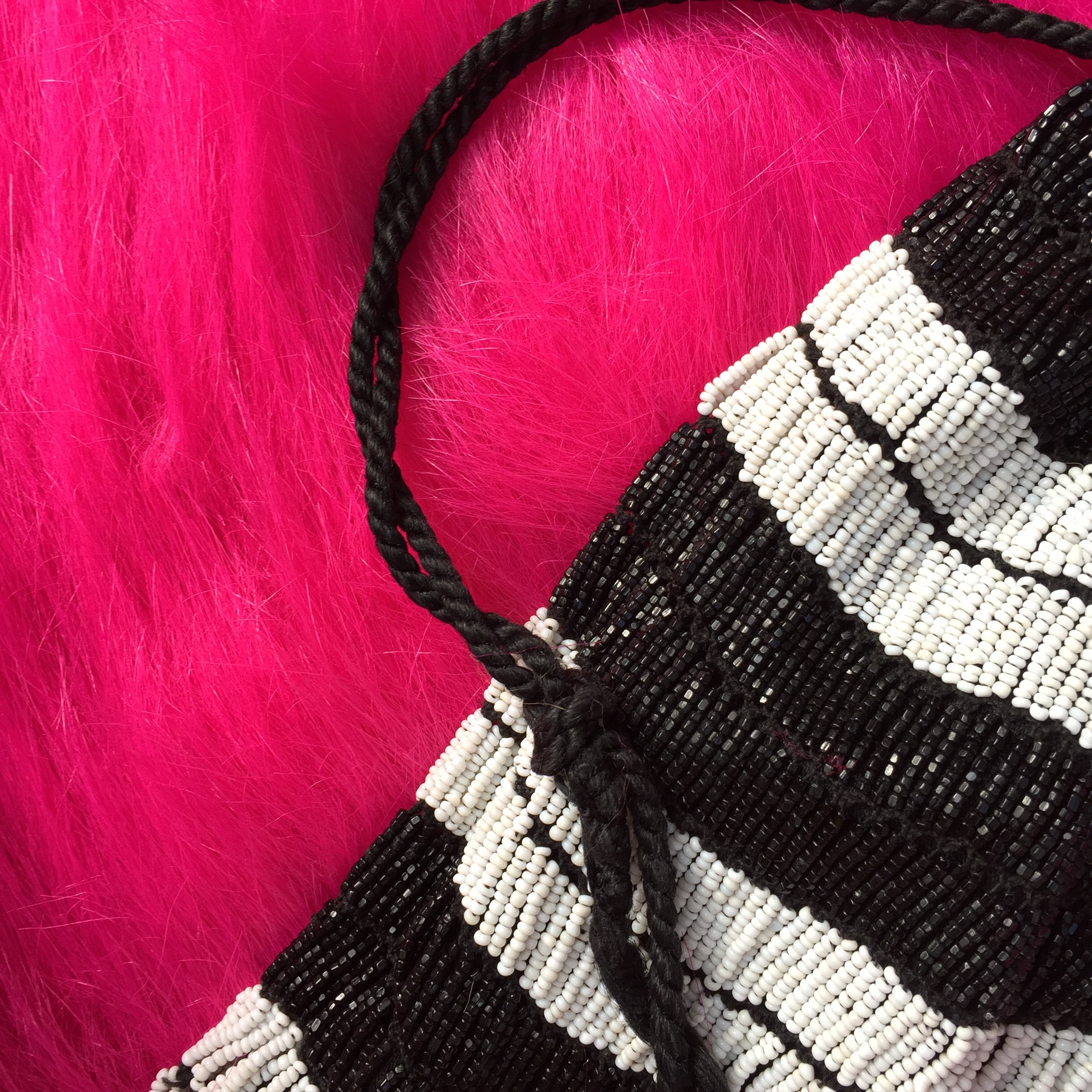 Antique 1920s Black and White Beaded Drawstring Bag, Vintage Beaded ...