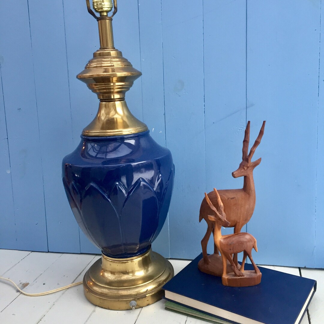 Vintage Navy Ceramic Table Lamp, Vintage Ceramic and Brass Table Lamp ...