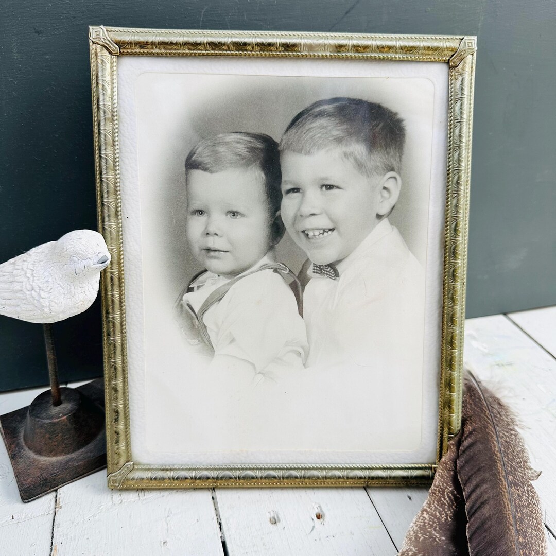 Vintage Mid Century Framed Studio Portrait of Two Young Boys, Vintage ...