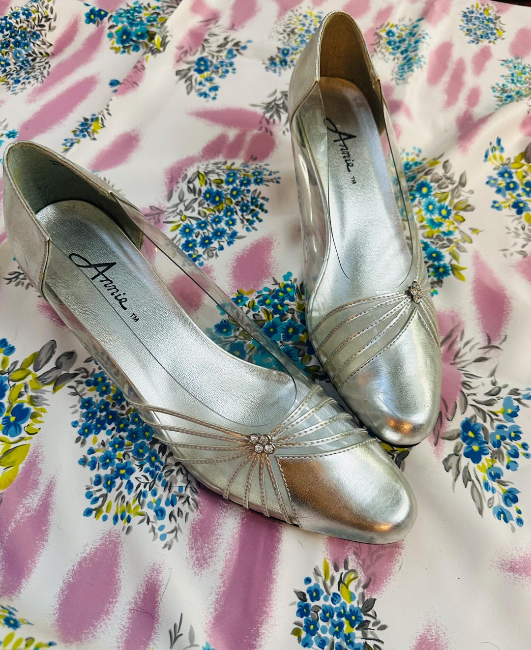 Vintage 1960s Silver Pumps With Jeweled Toes and Clear Side Details ...