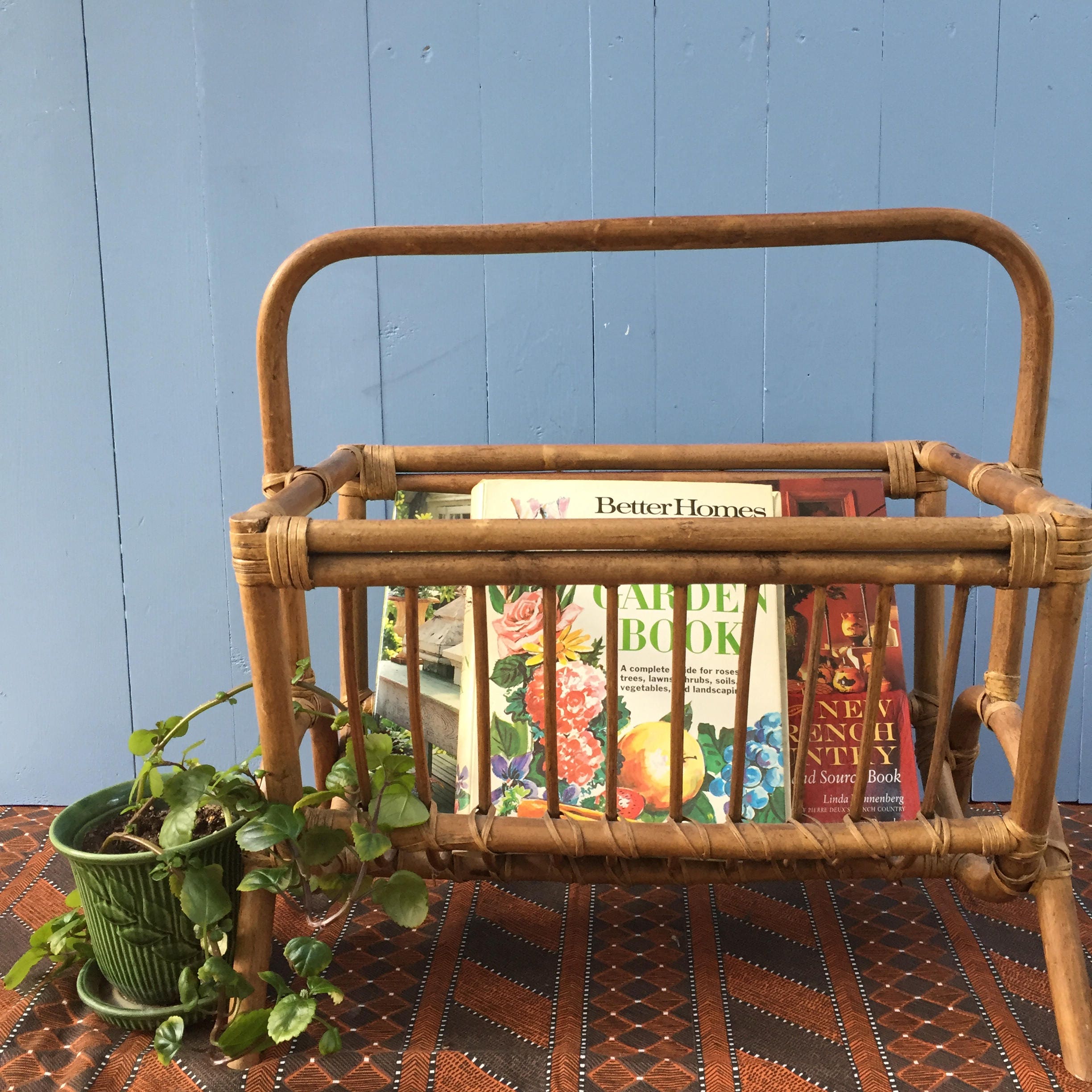 Vintage Bamboo Rattan Magazine Book Basket, Boho Chic Magazine Basket ...