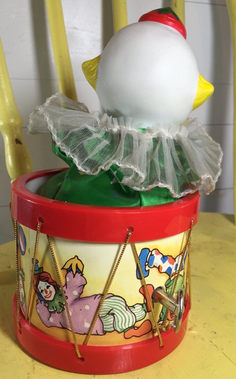 Vintage 1970's Clown Music Box in Colorful Drum, Rocking Clown, Vintage ...