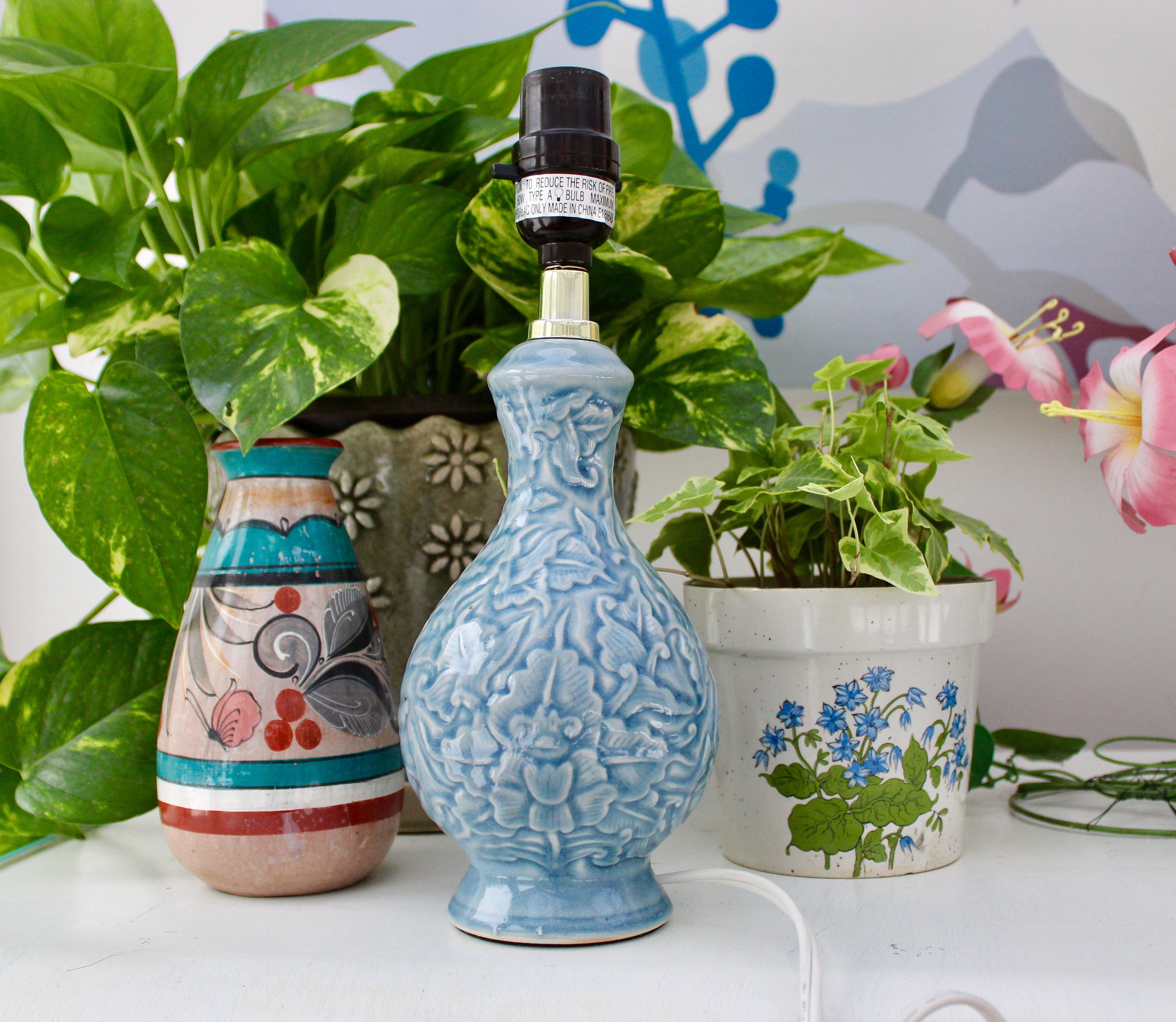 Vintage Blue Ceramic Lamp, Vintage Blue Table Lamp, Small Blue Lamp ...