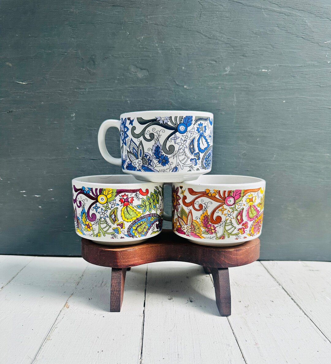 Vintage Paisley Mug Trio, Set of Three, Vintage Coffee Mugs, 1970s ...