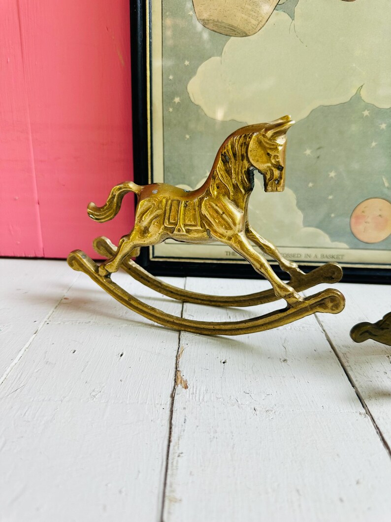 Vintage 1970s Brass Rocking Horse, Set of Two, 5 Inch, 4 Inch, Vintage ...