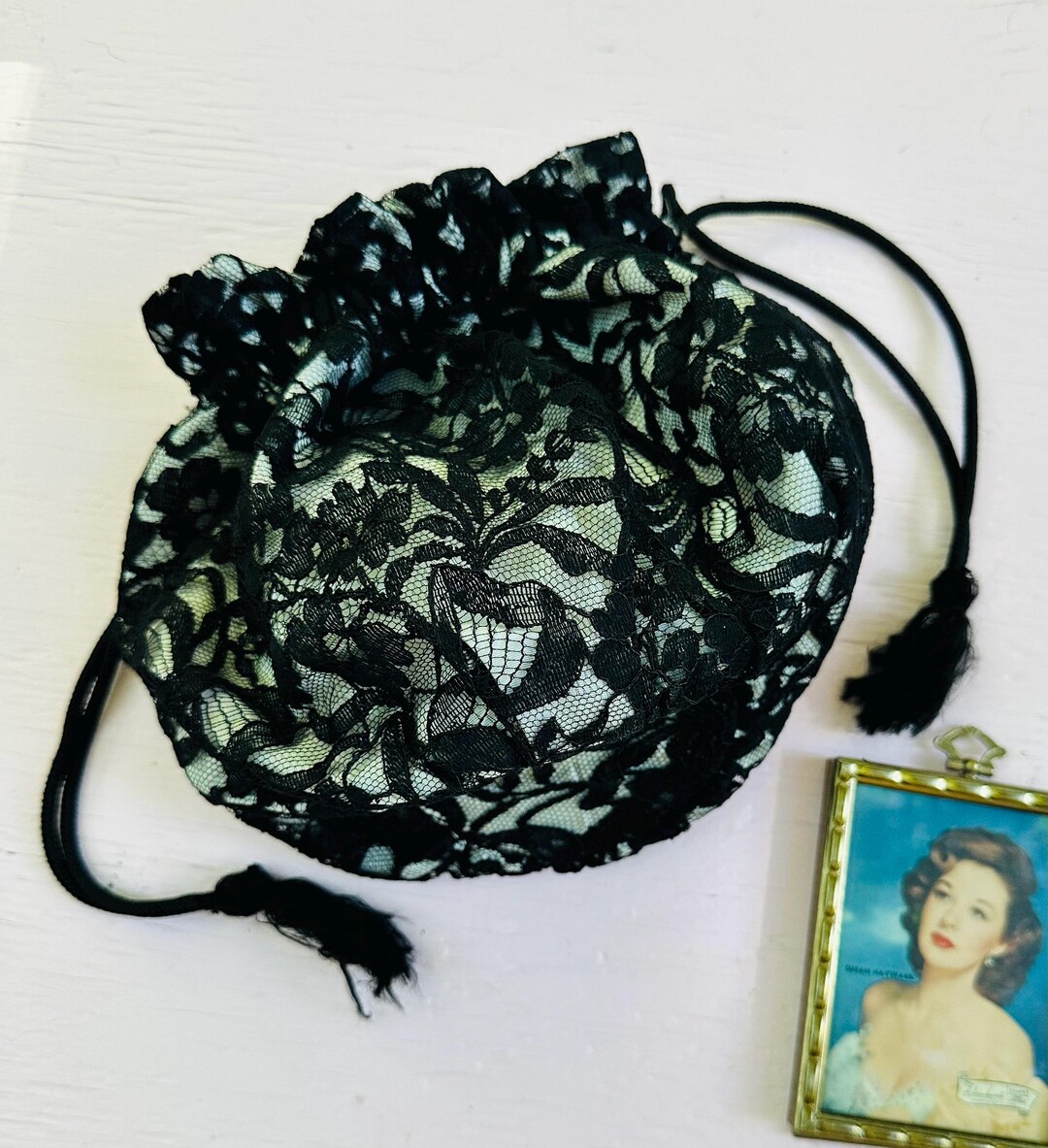 Vintage 1920s Black Lace Drawstring Handbag Vintage Pouch Purse Elegant ...