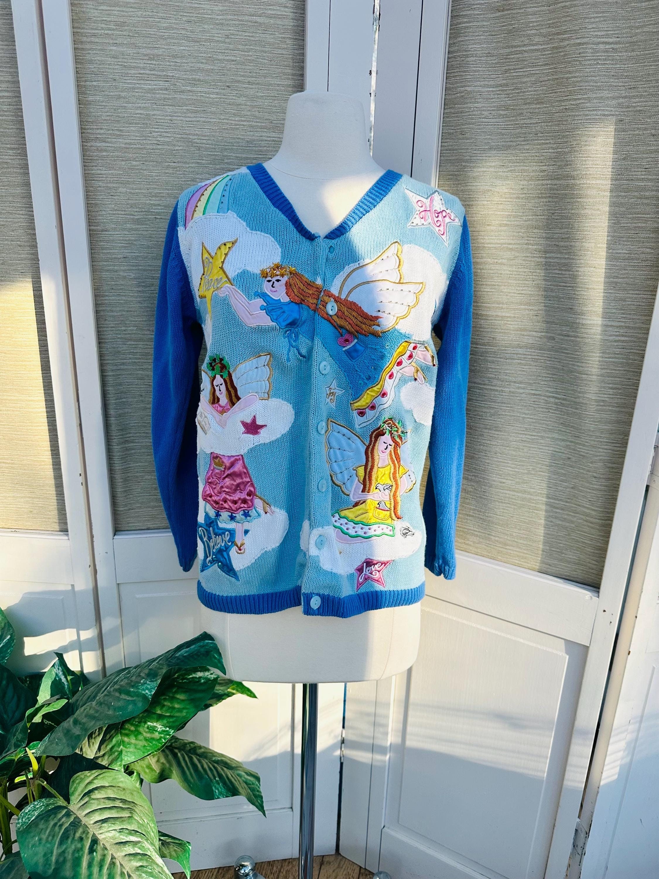 Vintage Christmas Angel Cardigan Sequined Embellished Angel Sweater ...