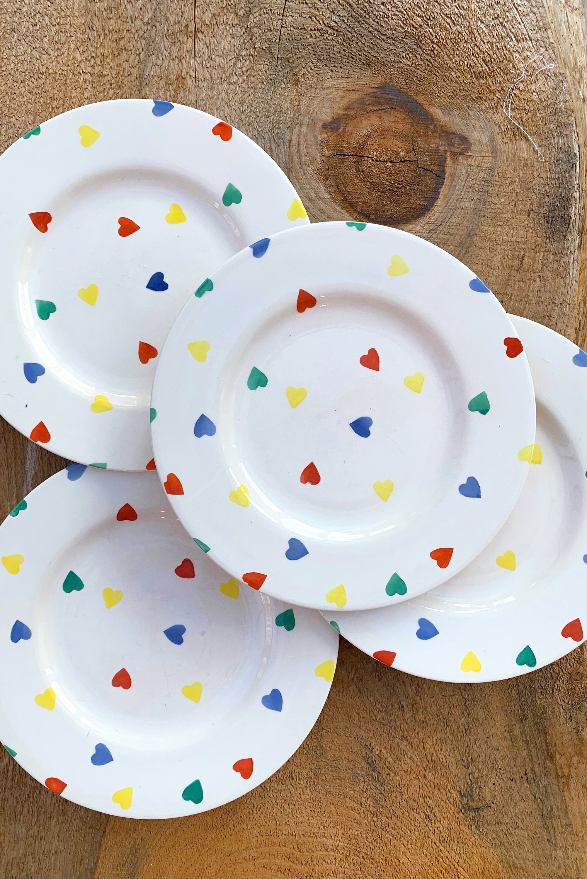 Vintage Heart Plates, Set of Four, Vintage Moorland Staffordshire Plates