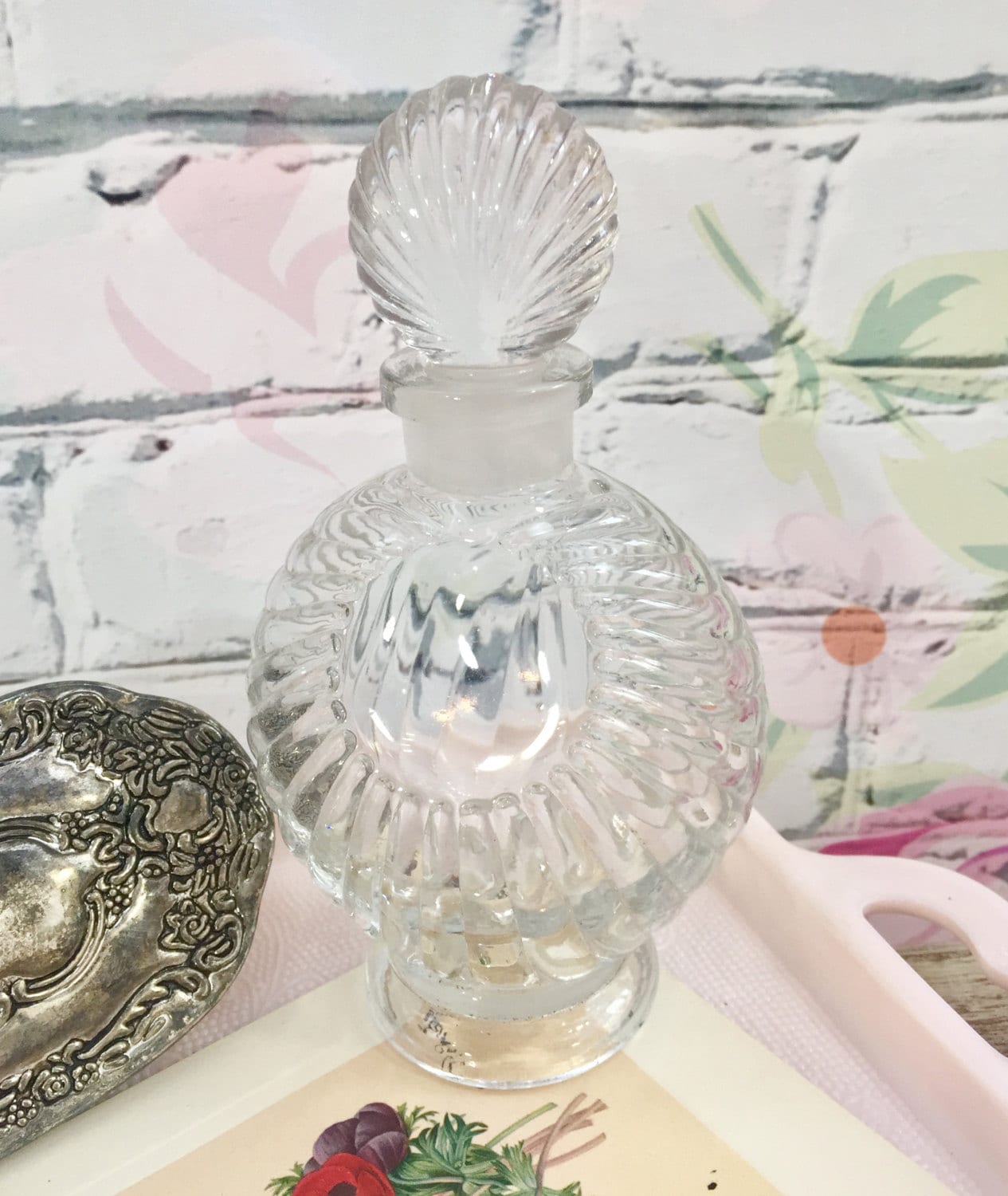 Vintage Perfume Bottle, Cut Crystal Shell Design, 6.5 Tall Perfume ...