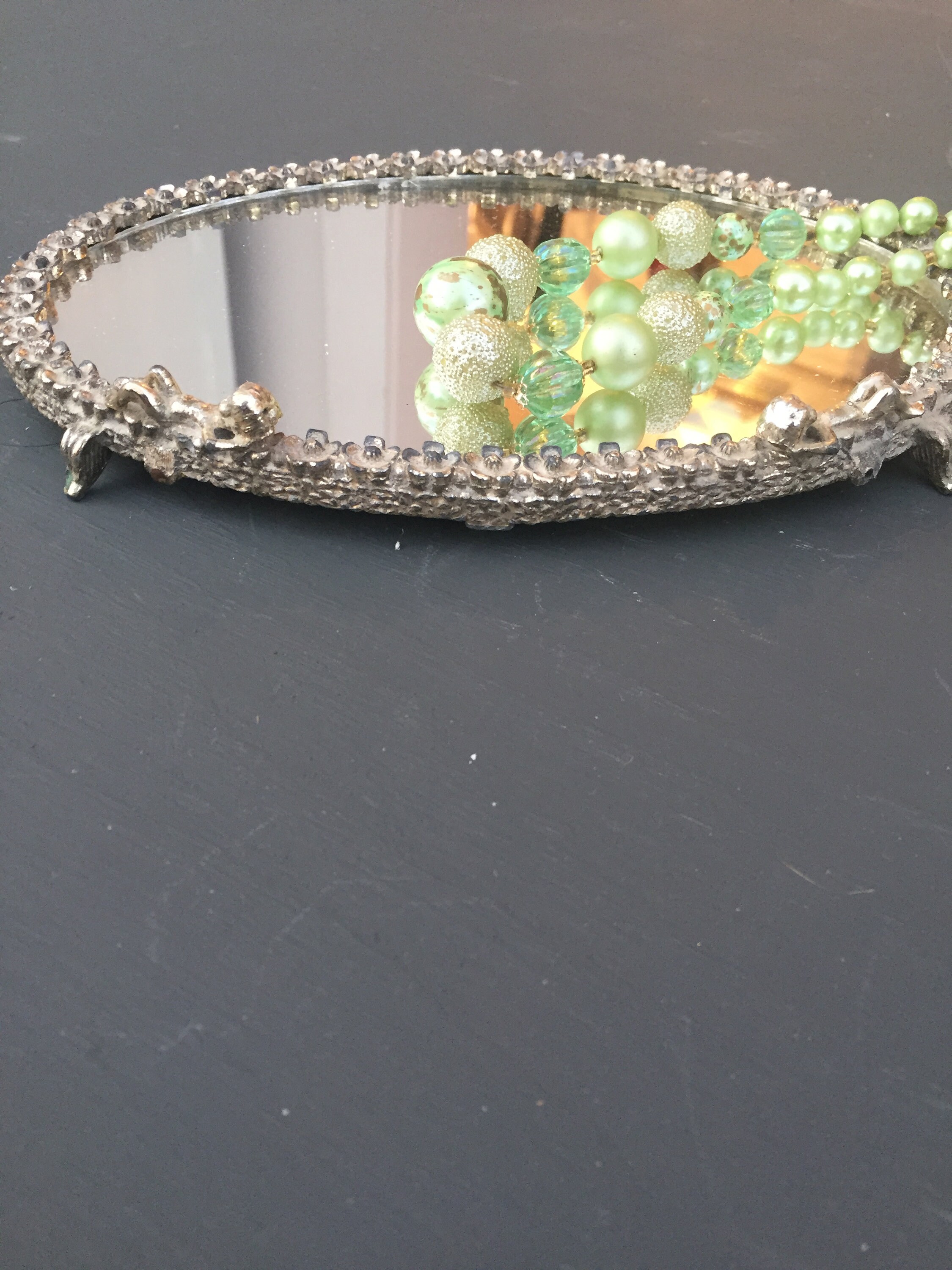 Vintage Mirrored Vanity Tray with Cherub and Floral Accents, Vintage ...