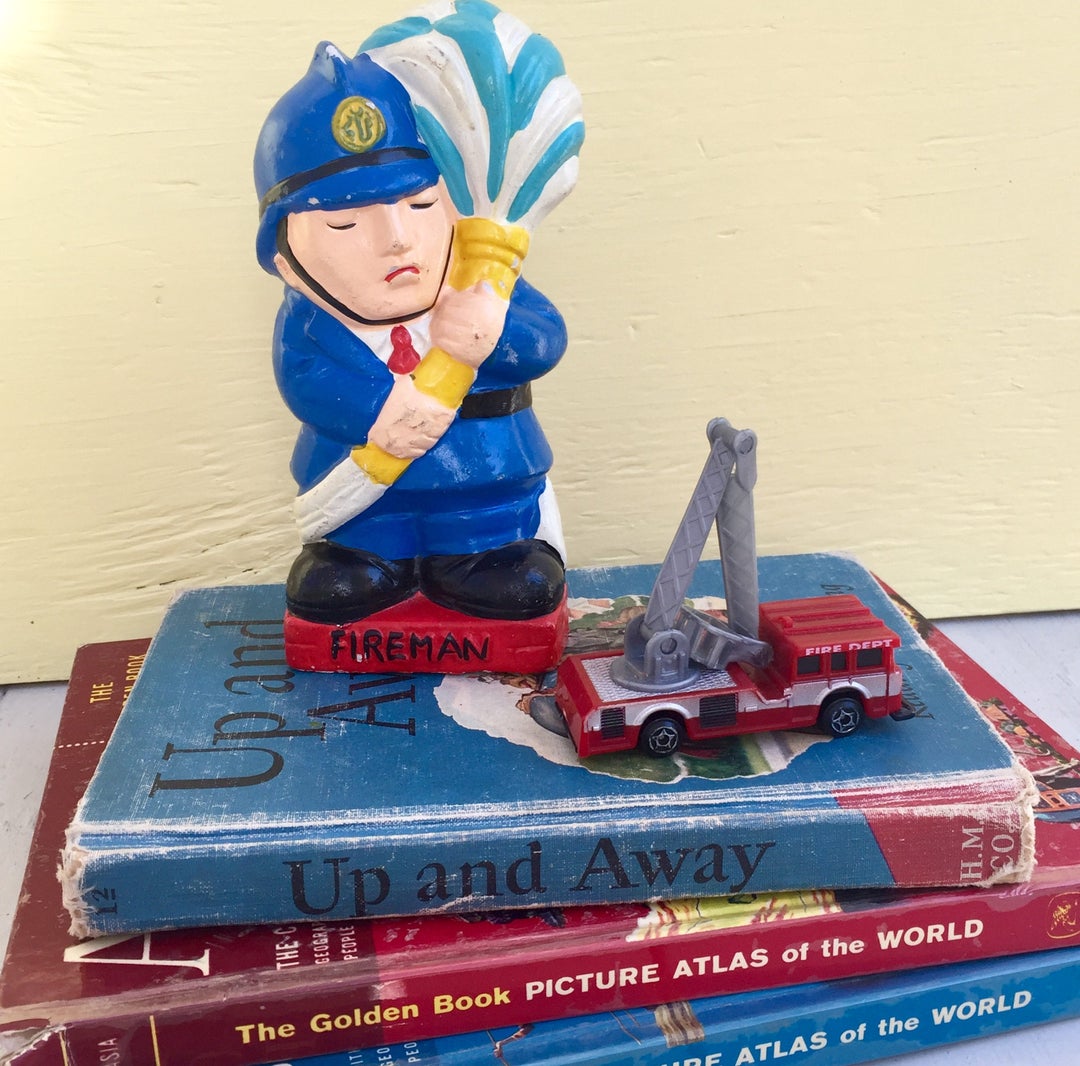 Vintage Fireman Bank, Vintage Firefighter Bank, Vintage Chalk Ware ...