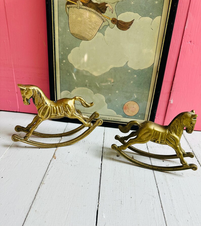 Vintage 1970s Brass Rocking Horse, Set of Two, 5 Inch, 4 Inch, Vintage ...