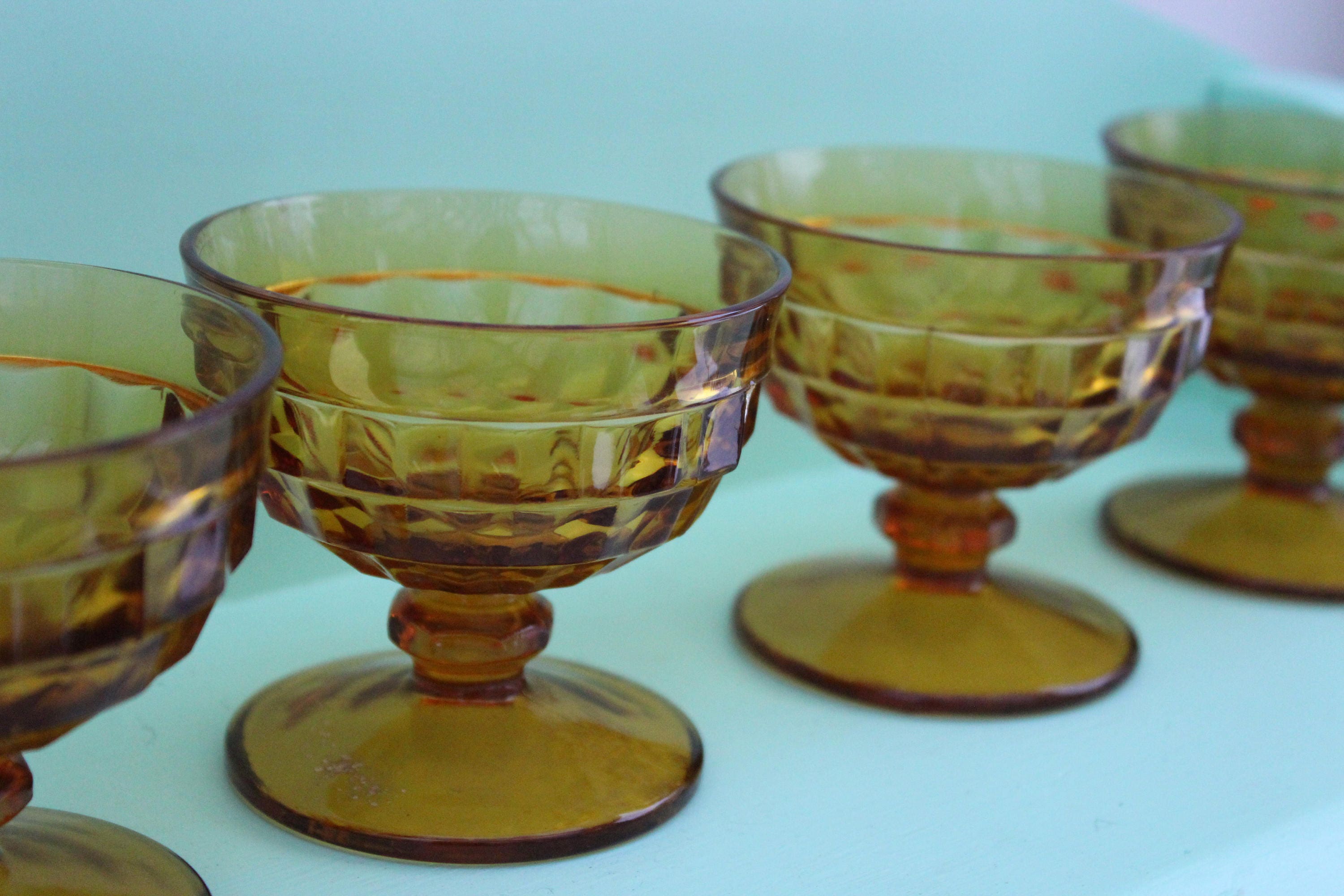 Vintage Amber Dessert Glasses Set Of Four Mid Century Glasses Mid Century Glassware Mid