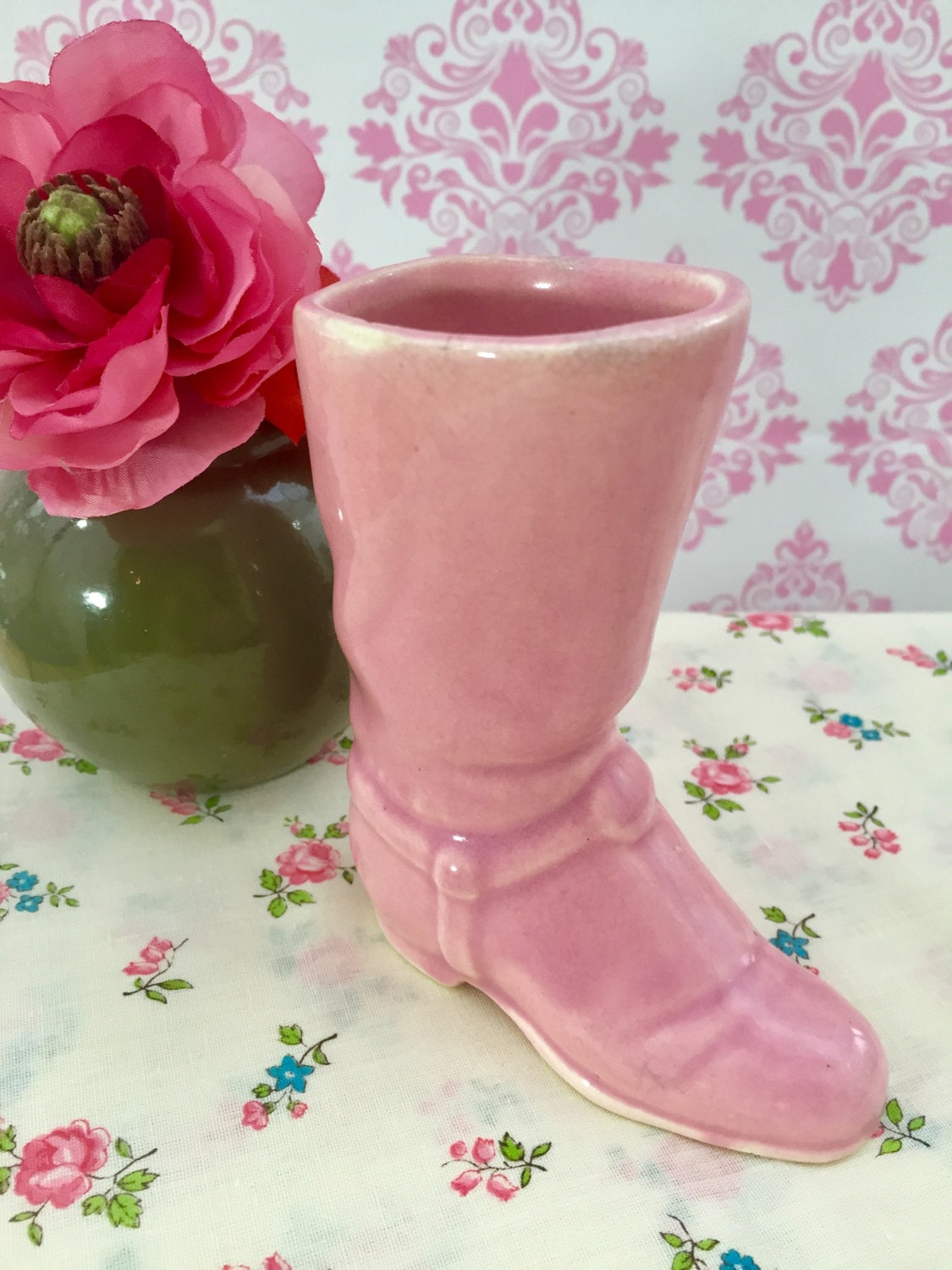 Vintage Pink Ceramic Cowgirl Boot Figurine, Cowboy Boot Knick Knack ...