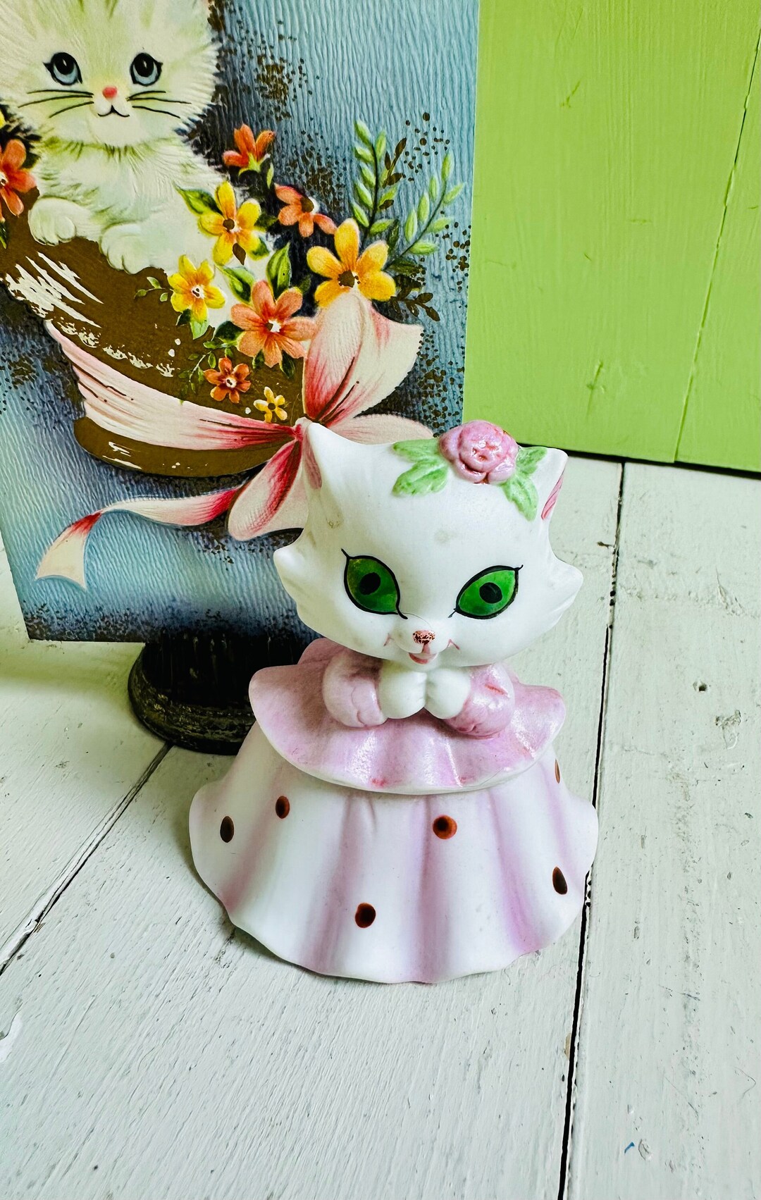 Vintage Lefton Cat Figurine Trinket Box, Lefton Trinket Box, Vintage ...