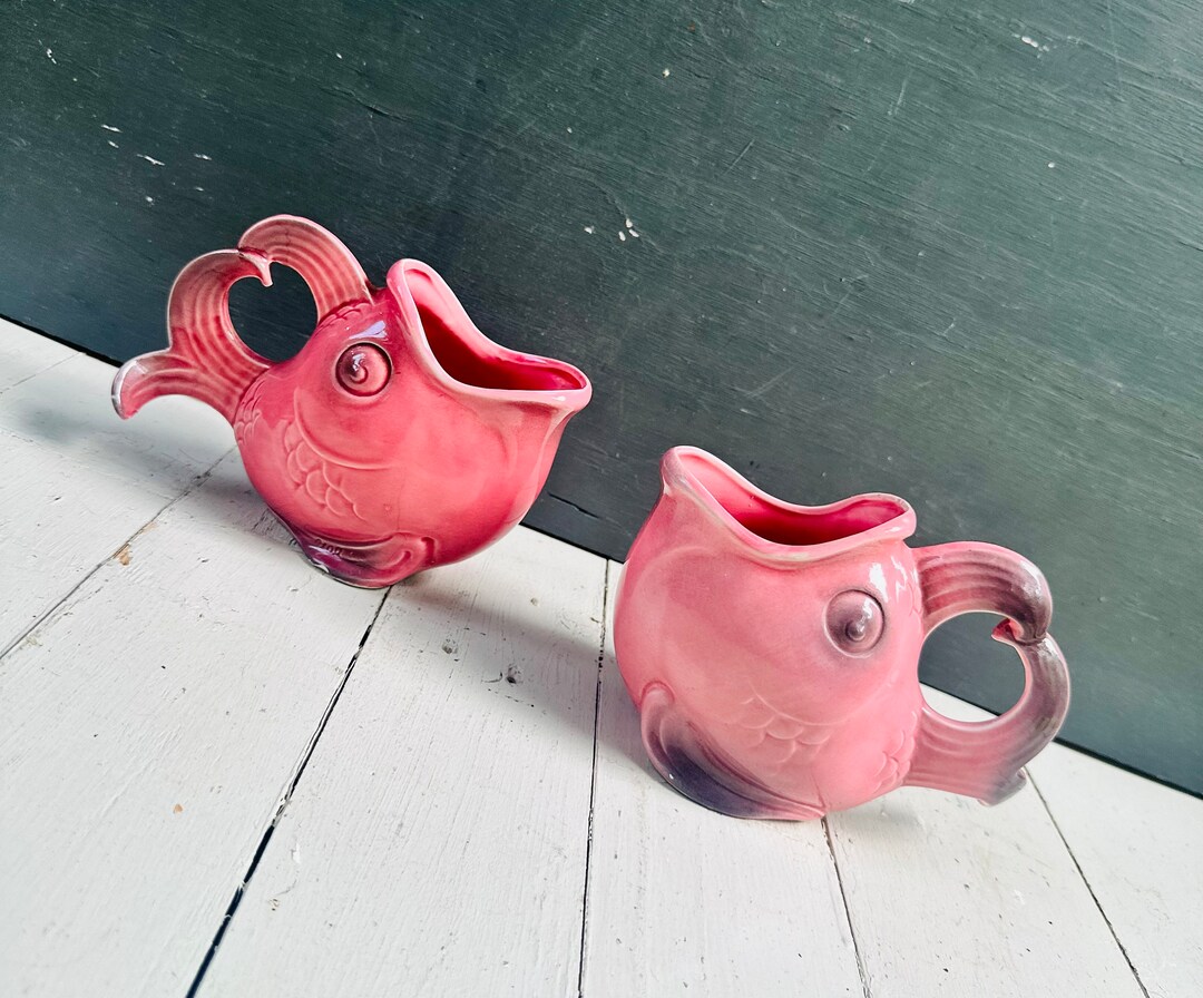 Rare MCM Fish Mugs, Pair Mid Century Fish Coffee Mugs, Vintage Big Fish ...