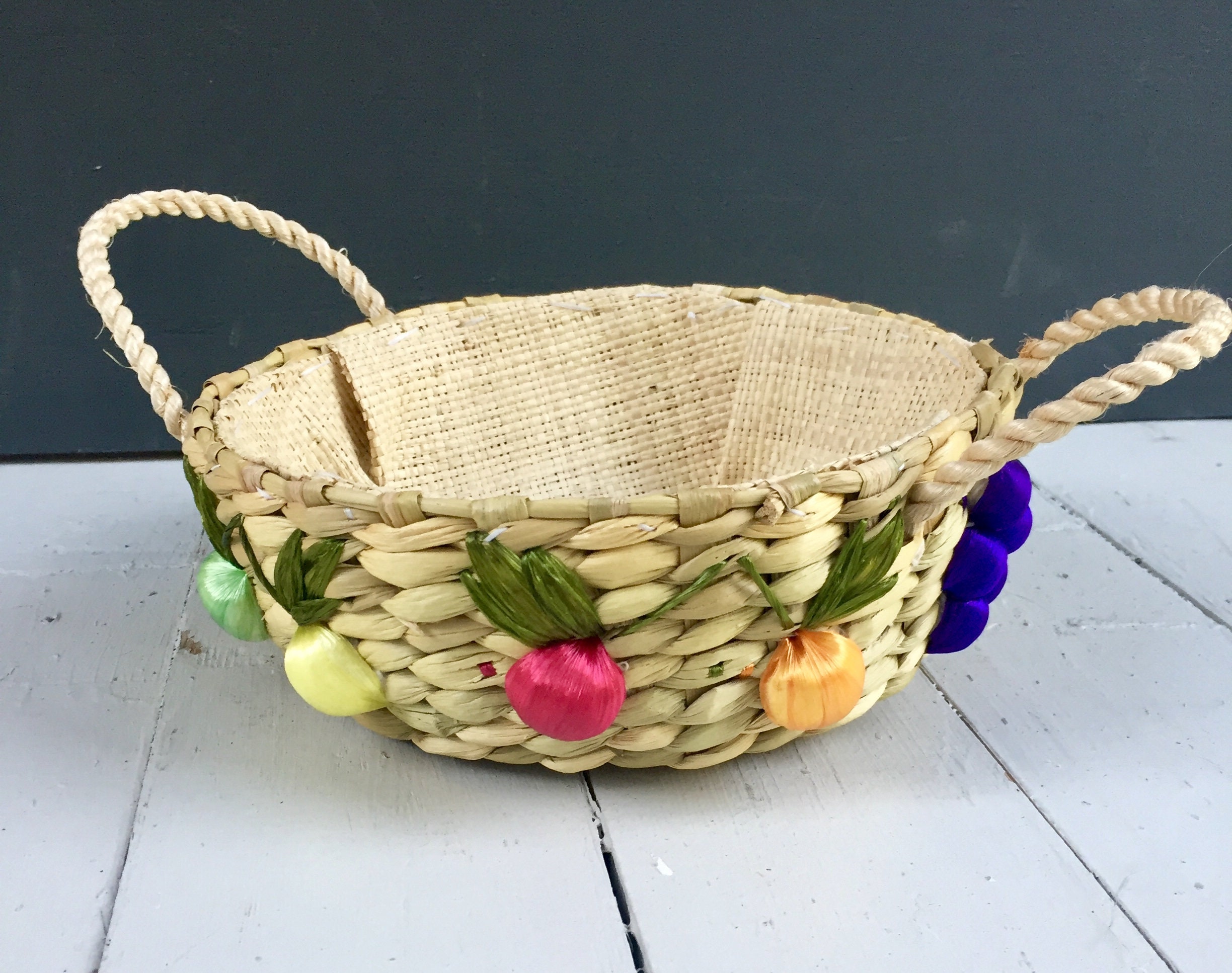 Vintage Woven Nesting Baskets, Set of Three, Vintage Raffia Baskets ...