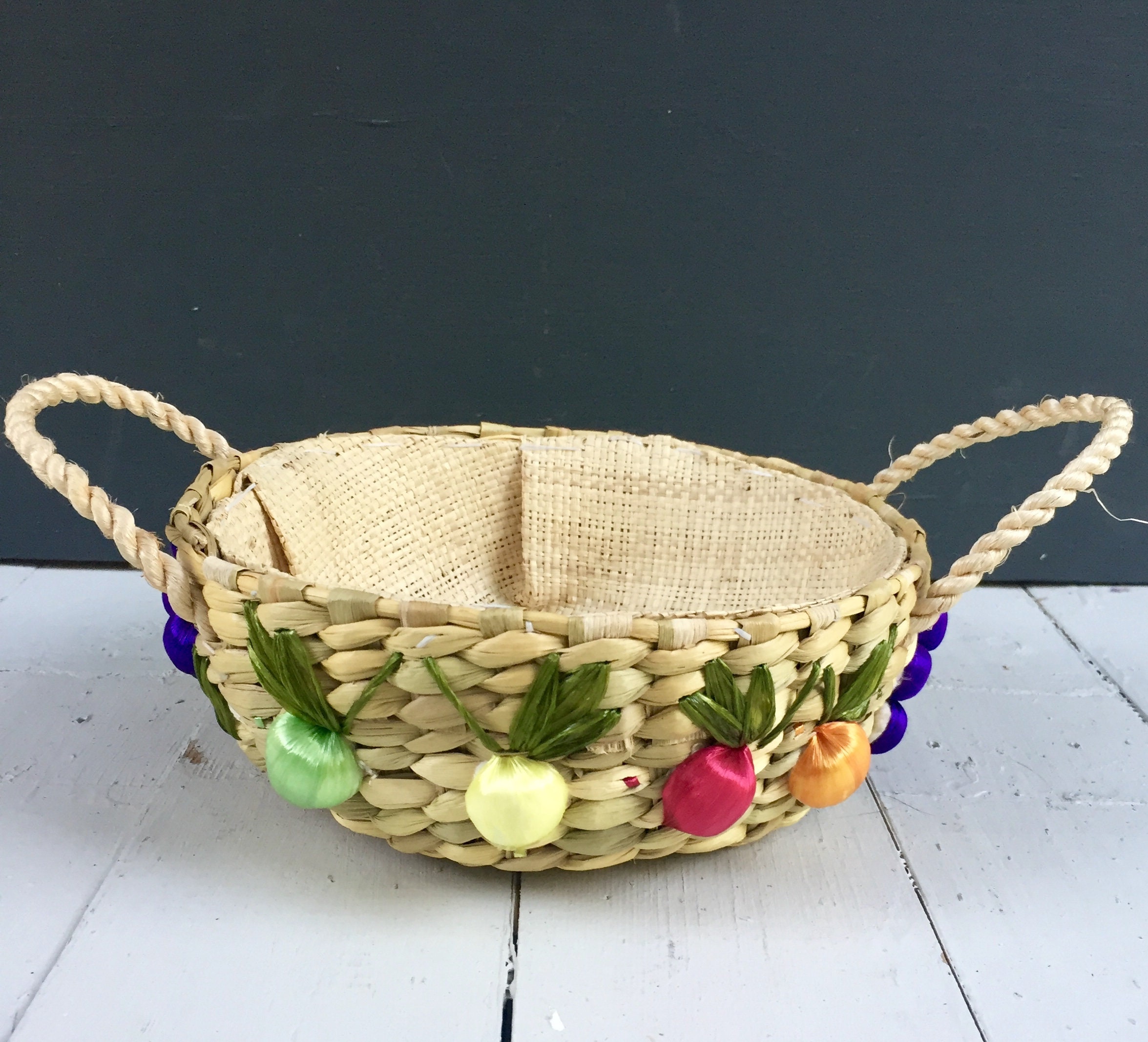 Vintage Woven Nesting Baskets, Set of Three, Vintage Raffia Baskets ...
