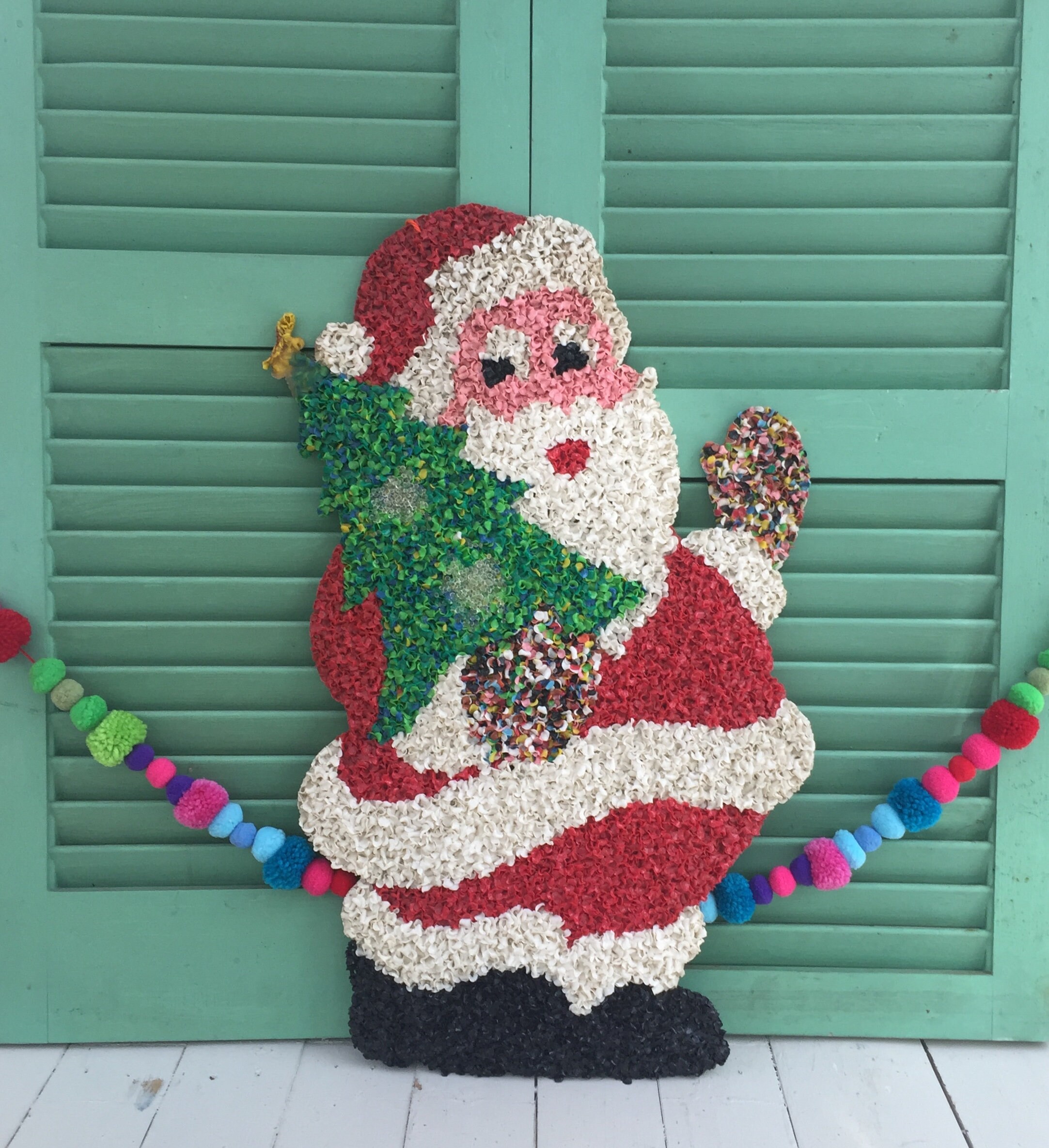 Vintage 1970s Melted Popcorn Santa Wall Hanging, Large Vintage Melted ...