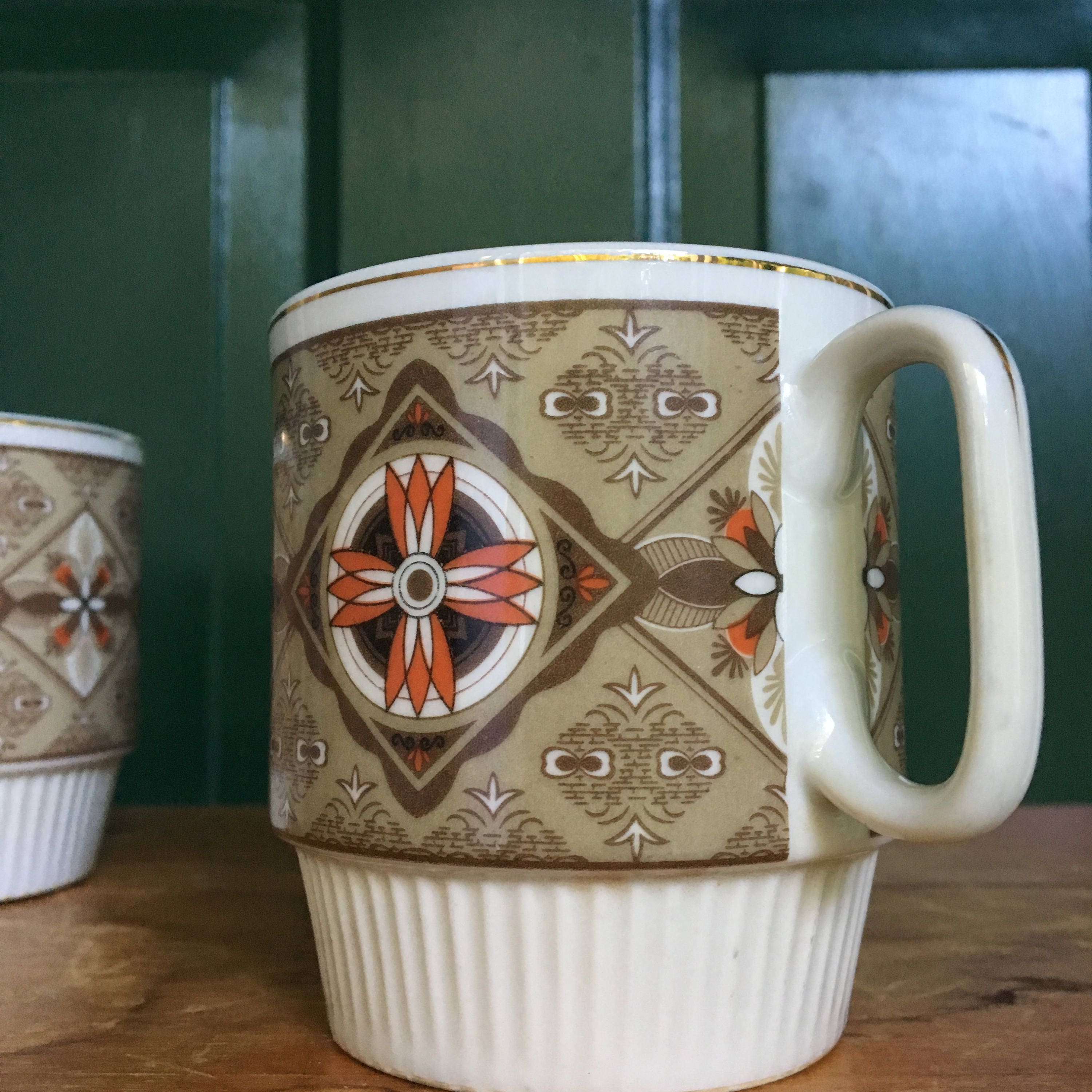 Vintage Mod Stacking Coffee Cups, Set of Four, Orange and Brown Coffee ...