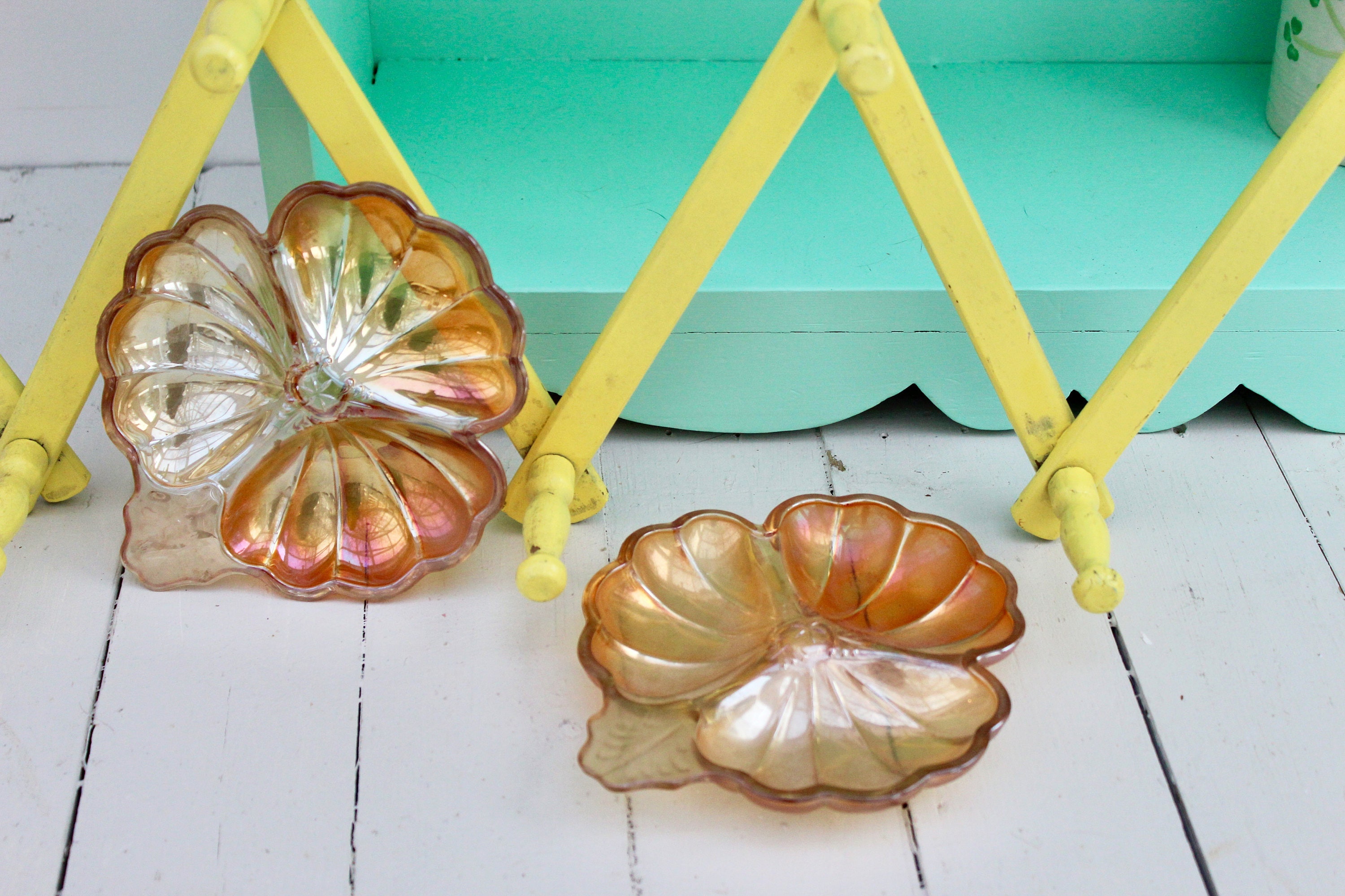 Vintage Amber Glass Trays, Set of Two, Vintage Amber Glass Leaf Trays ...