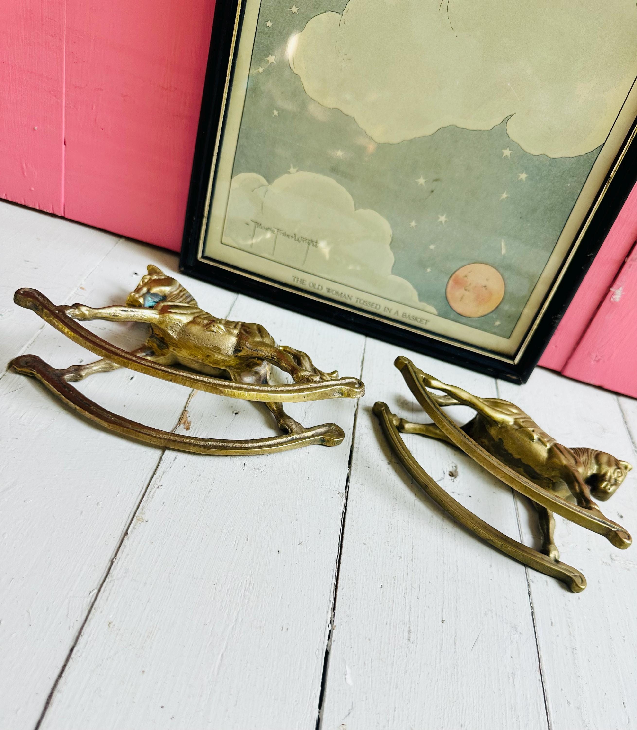 Vintage 1970s Brass Rocking Horse, Set of Two, 5 inch, 4 inch, Vintage ...