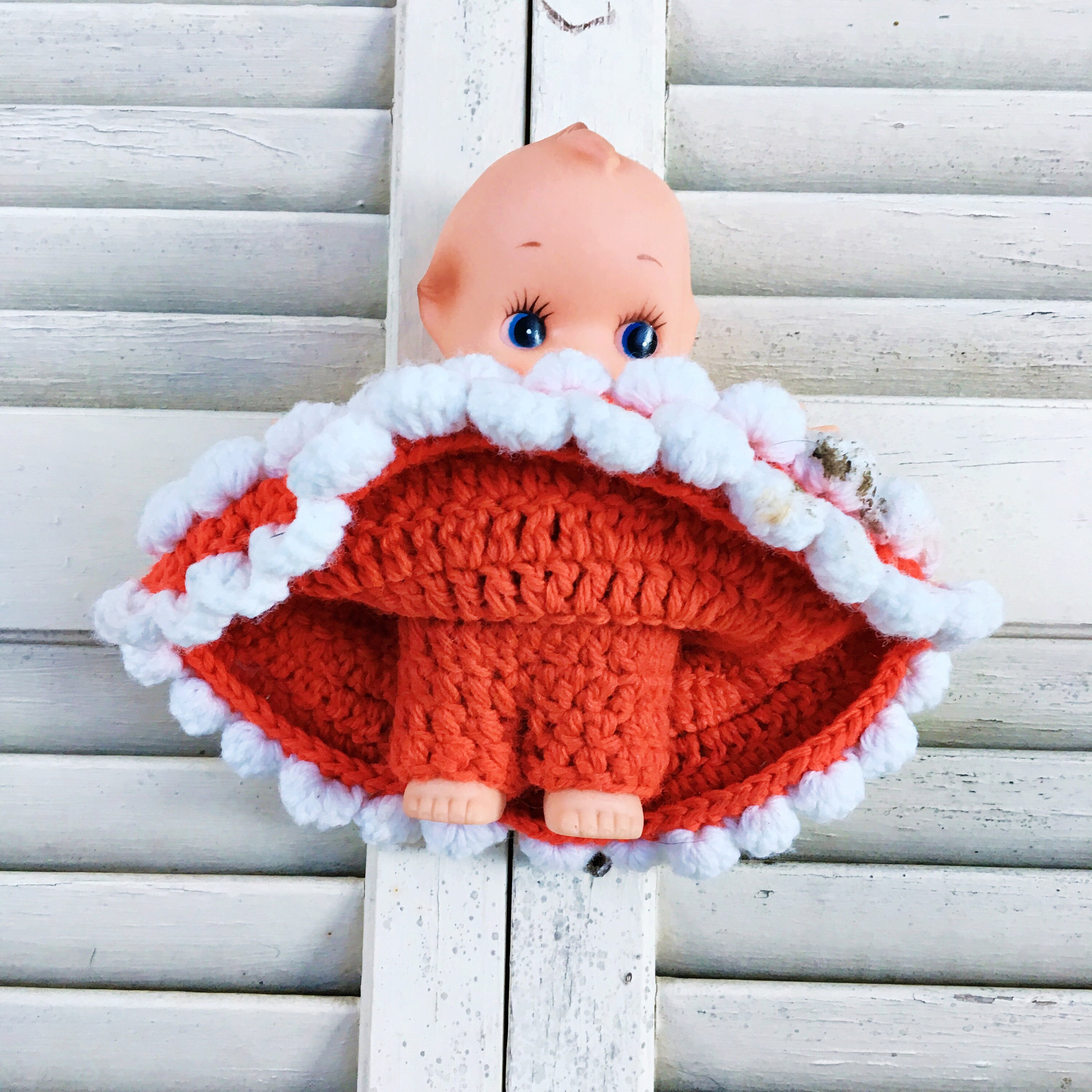 Vintage Kewpie Doll with Red Crocheted Dress, Vintage Doll, Pose-able ...