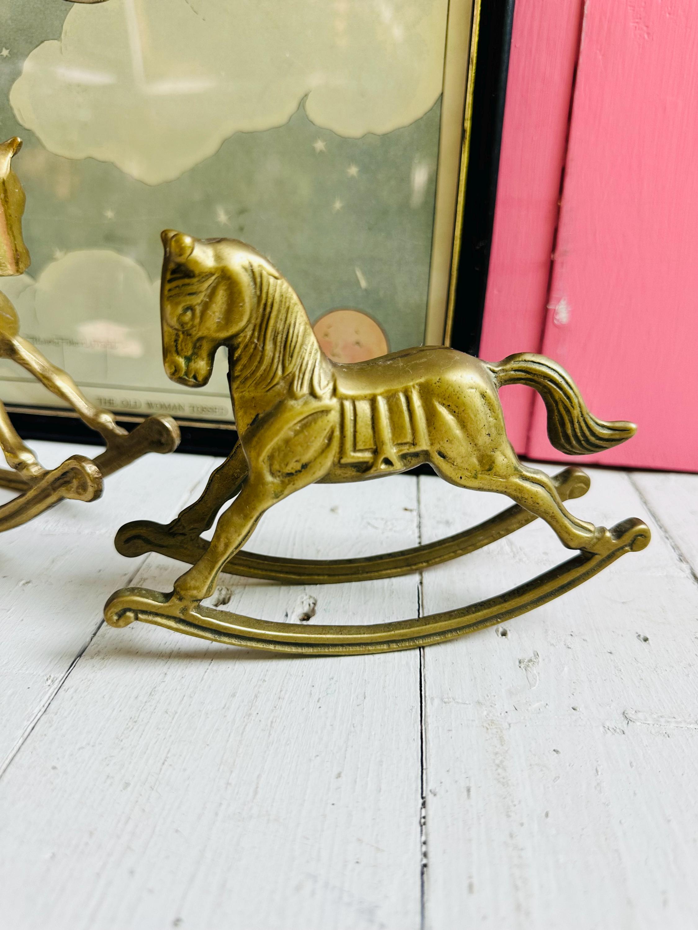 Vintage 1970s Brass Rocking Horse, Set of Two, 5 inch, 4 inch, Vintage ...