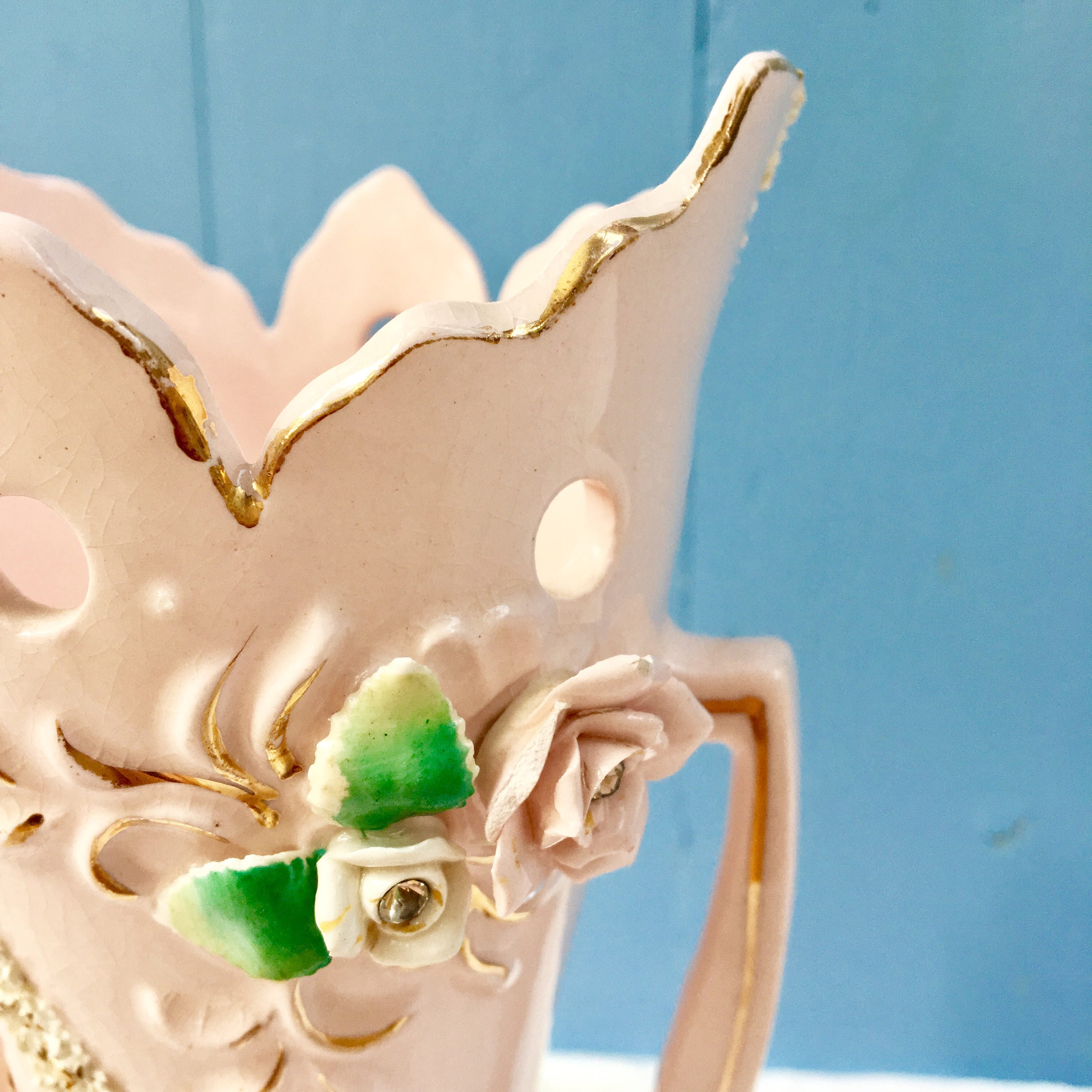 Vintage 1950s Pink Floral Handled Vase, Vintage Shabby Chic Pink Vase ...