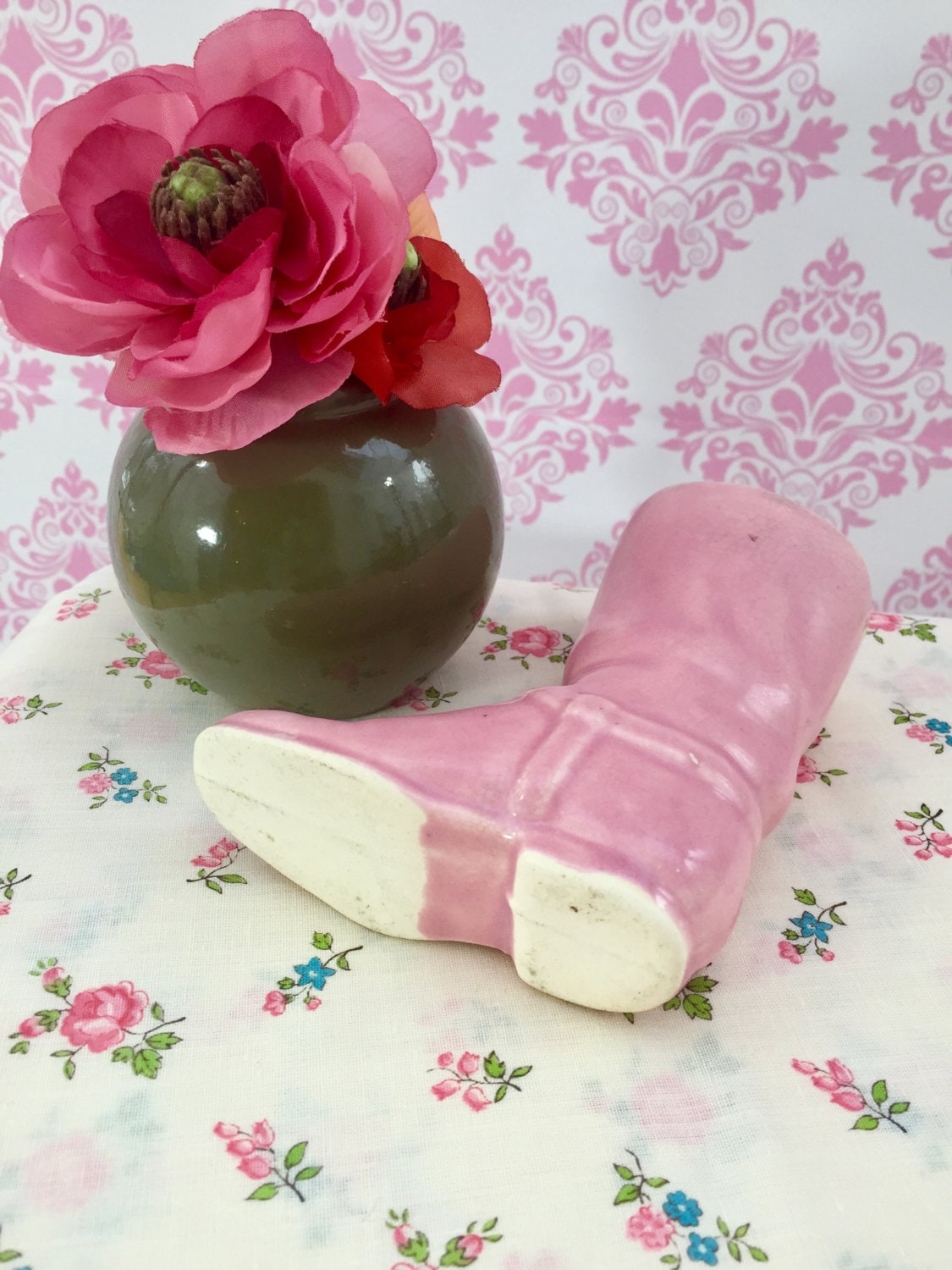 Vintage Pink Ceramic Cowgirl Boot Figurine, Cowboy Boot Knick Knack ...