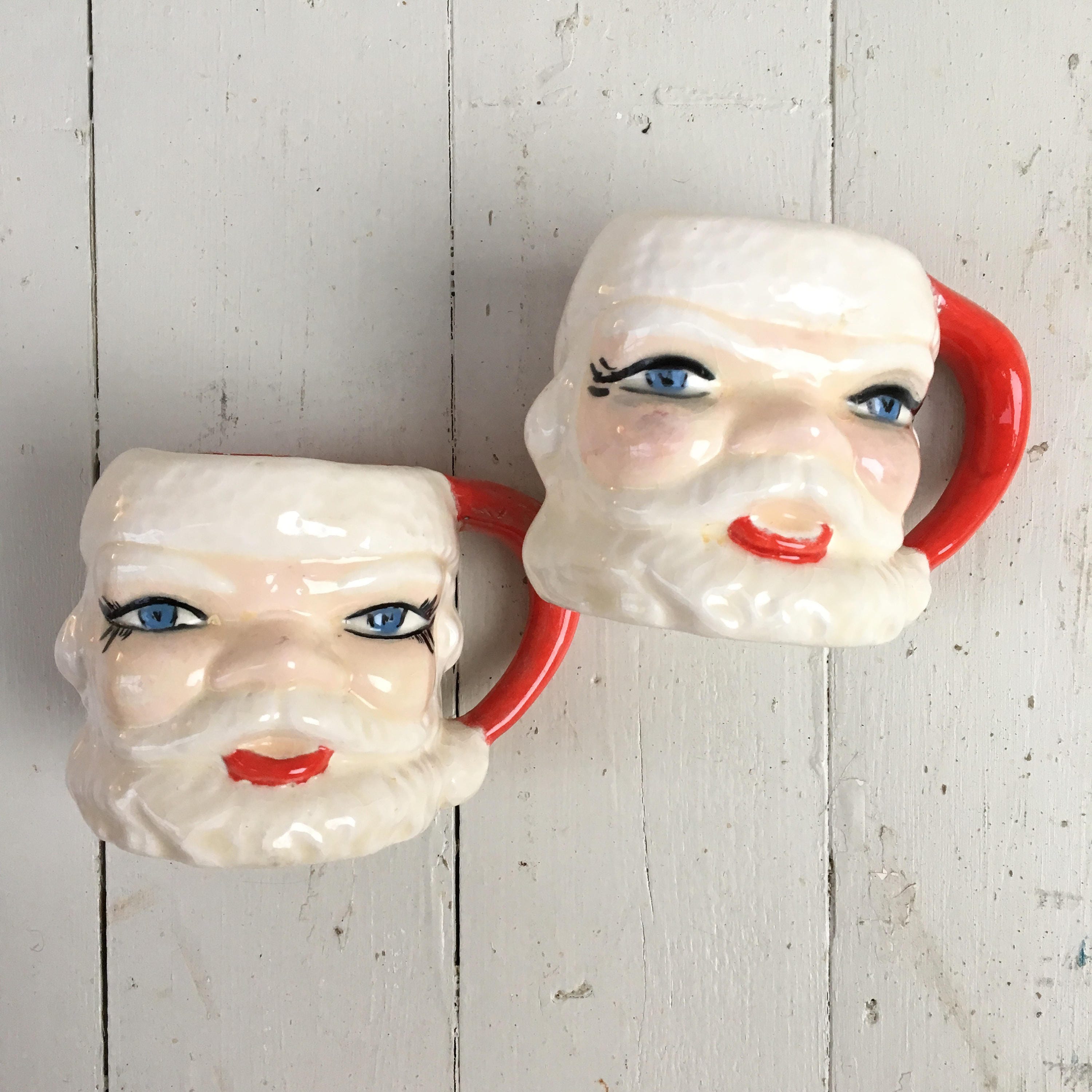 Vintage Santa Mugs, Set of Two, Vintage Santa Coffee Cups, Vintage ...