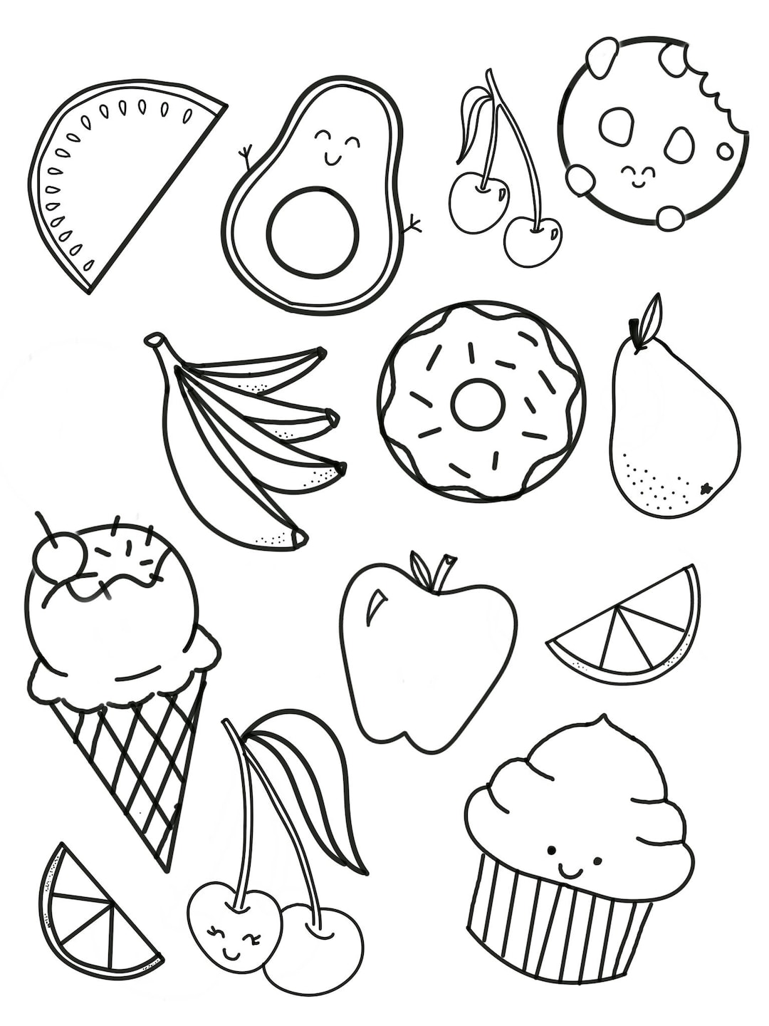 Cute Snacks Colouring Page - Etsy