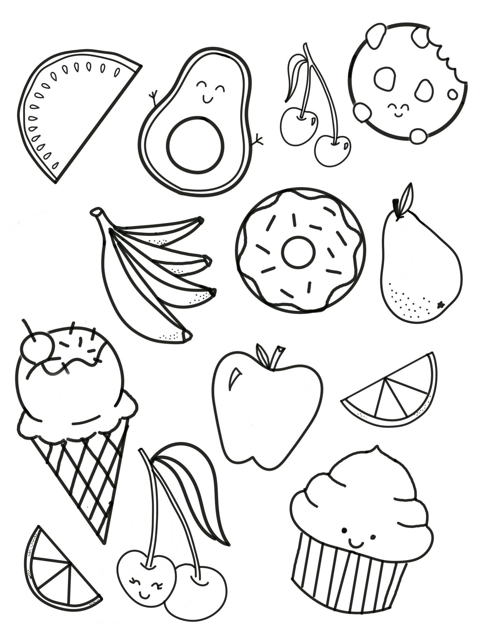 Cute Snacks Colouring Page - Etsy