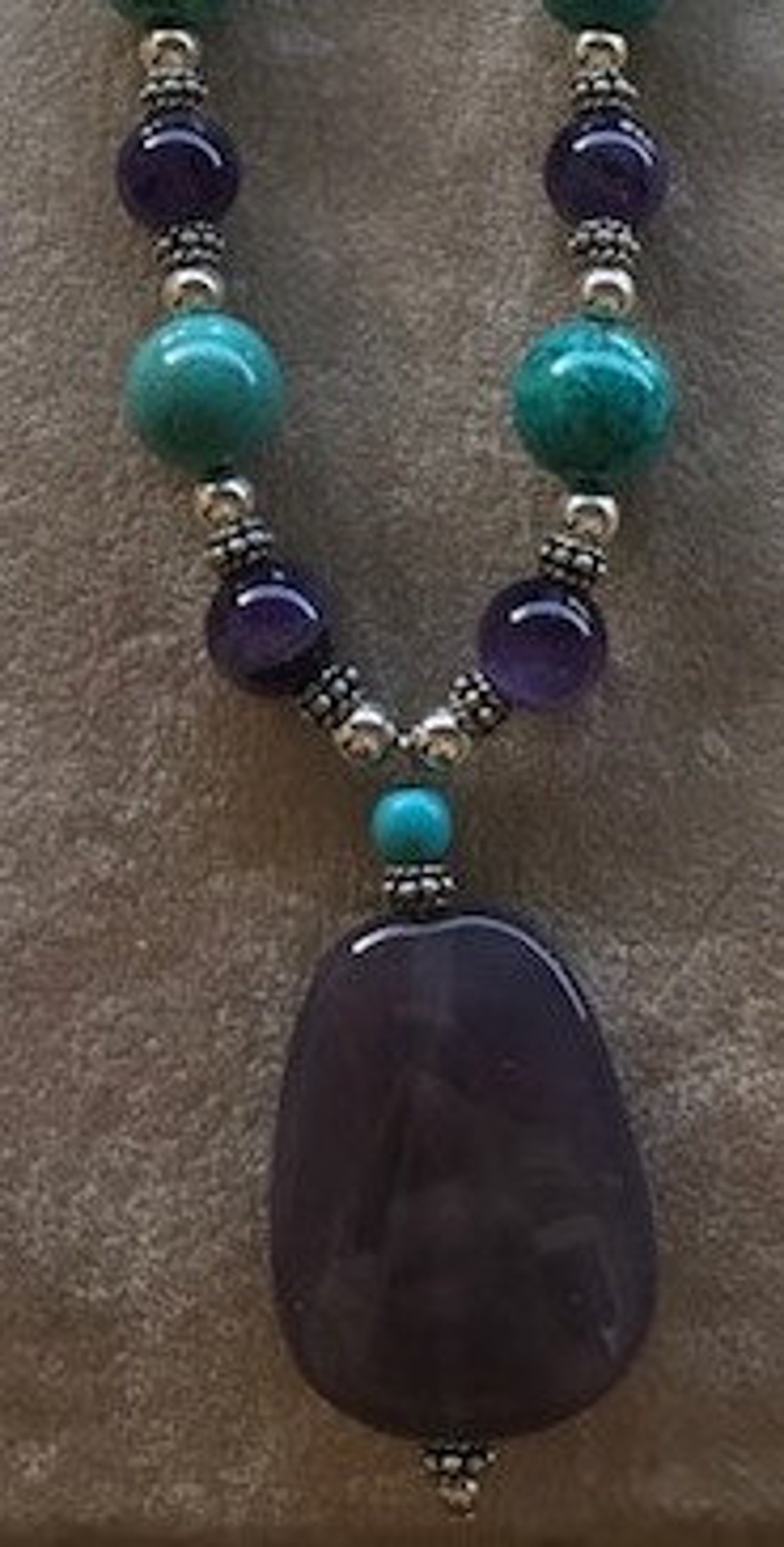 Turquoise and Amethyst Necklace and Earrings Set - Etsy UK