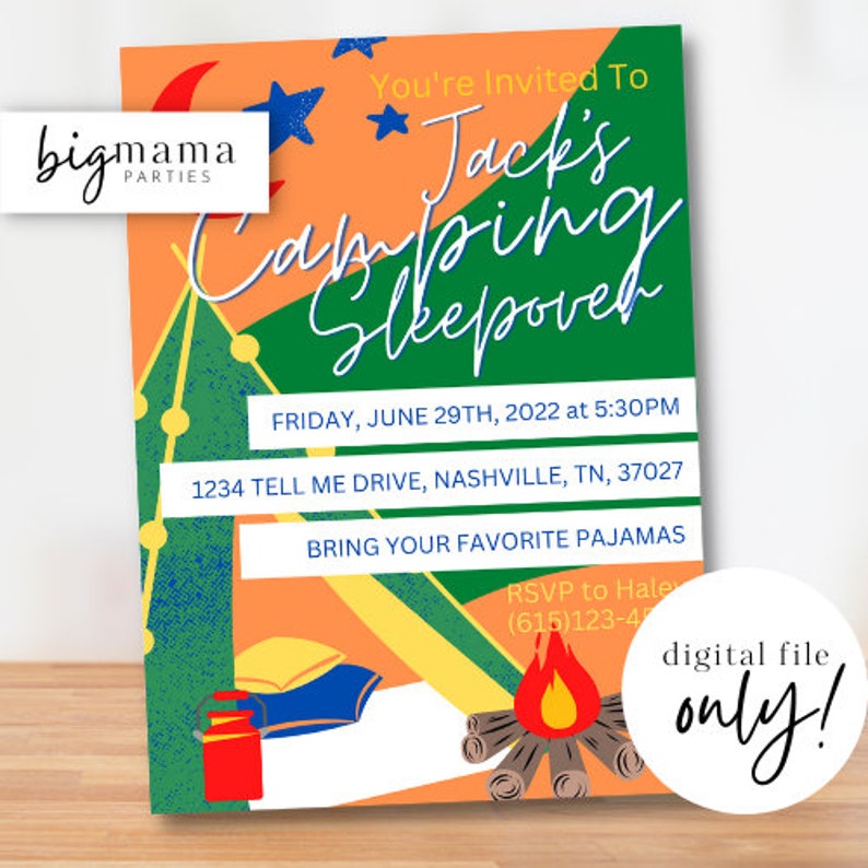 Editable Camping Birthday Invitation Campfire Birthday Inspired Instant ...
