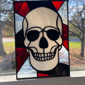 Stained Glass Skull Window Panel Suncatcher - Etsy