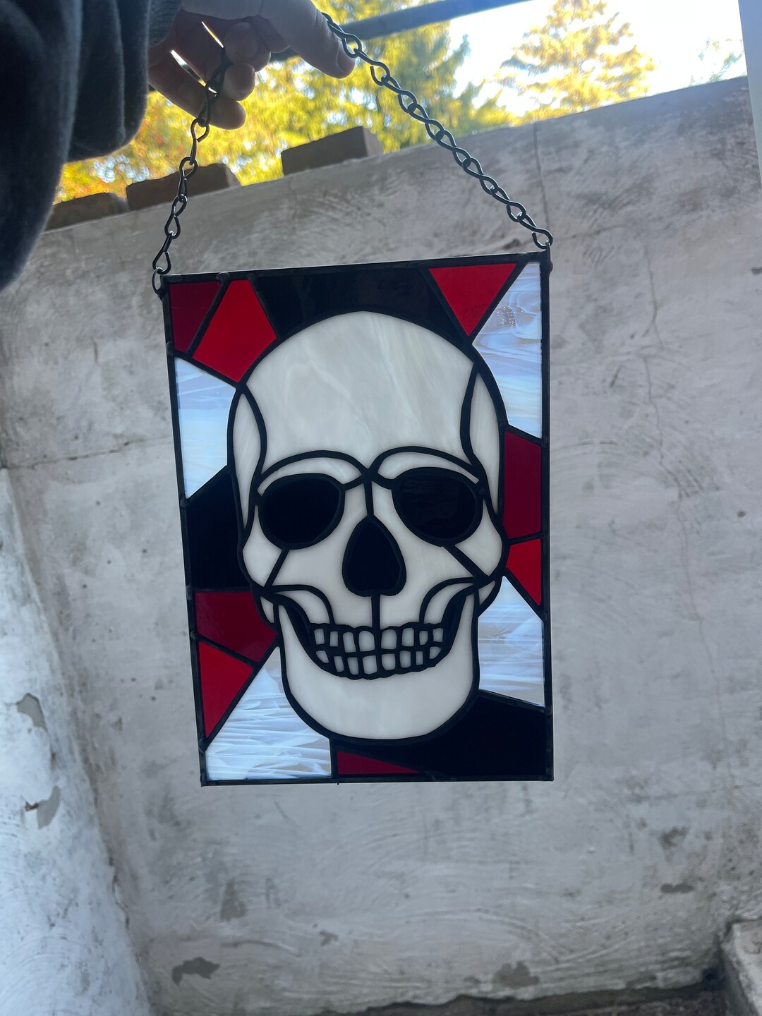 Stained Glass Skull Window Panel Suncatcher - Etsy