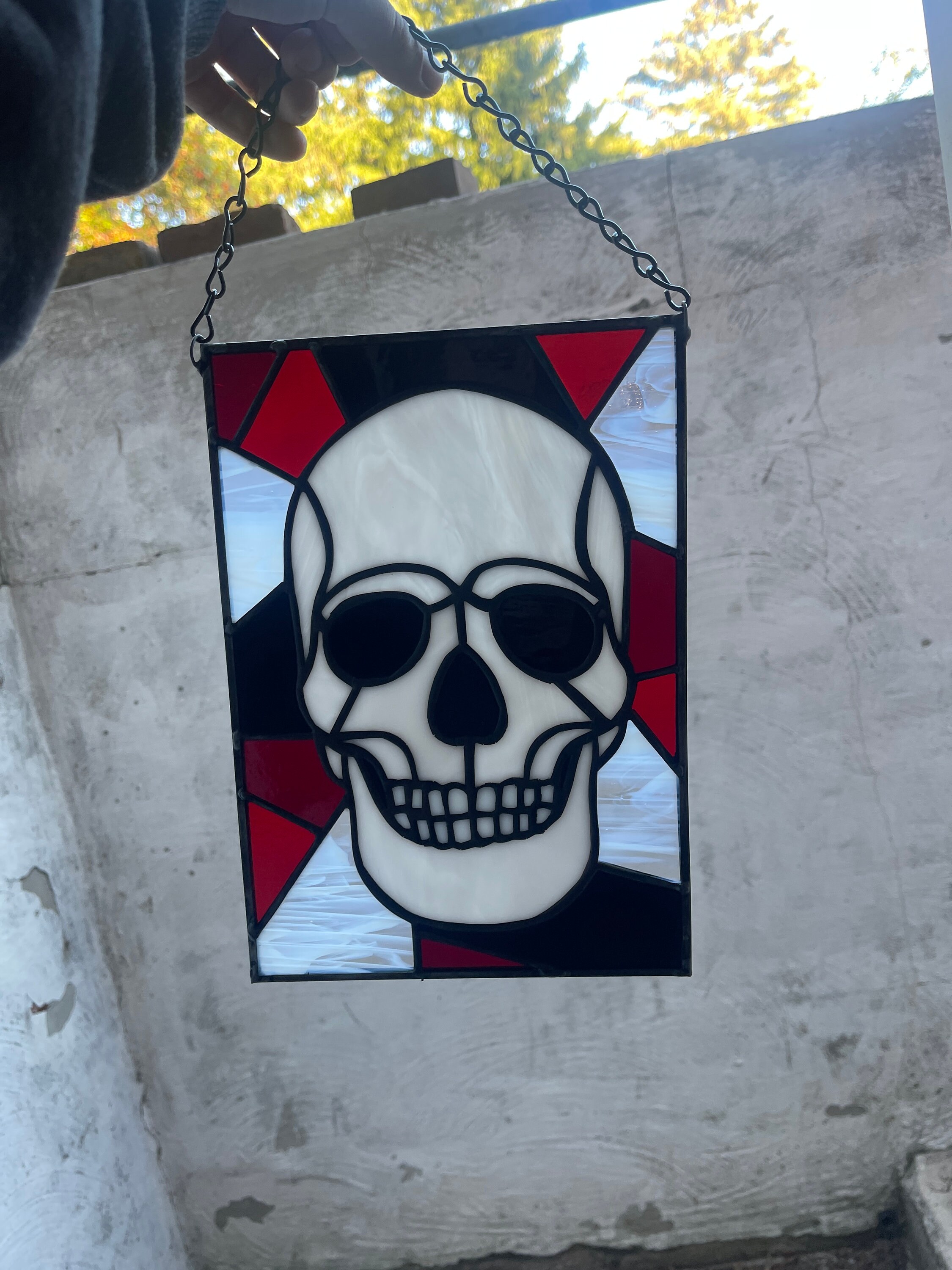 Stained Glass Skull Window Panel Suncatcher - Etsy