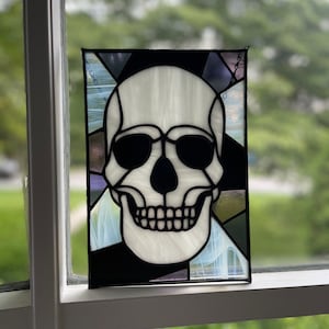 Stained Glass Skull Window Panel Suncatcher - Etsy