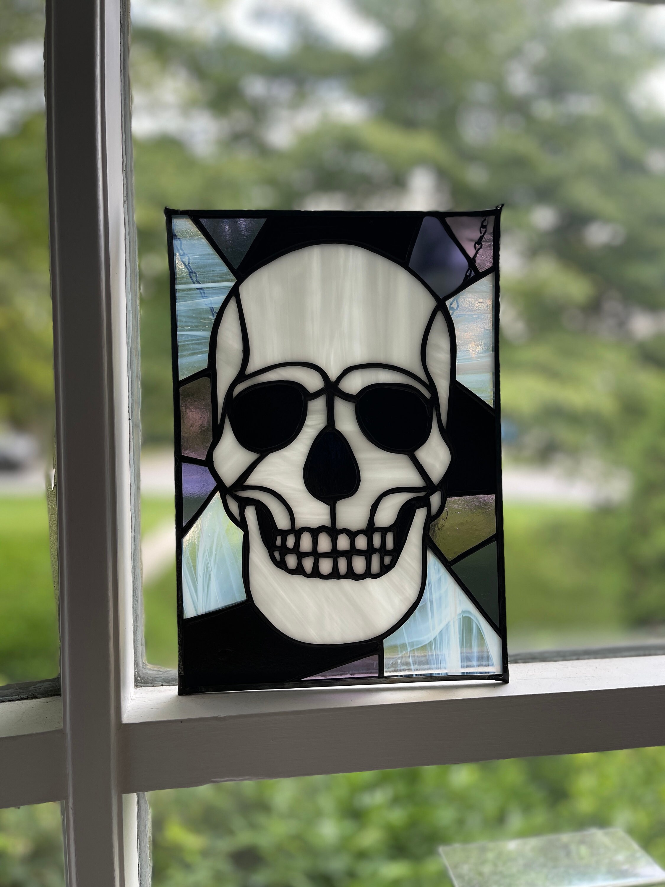 Stained Glass Skull Window Panel Suncatcher - Etsy