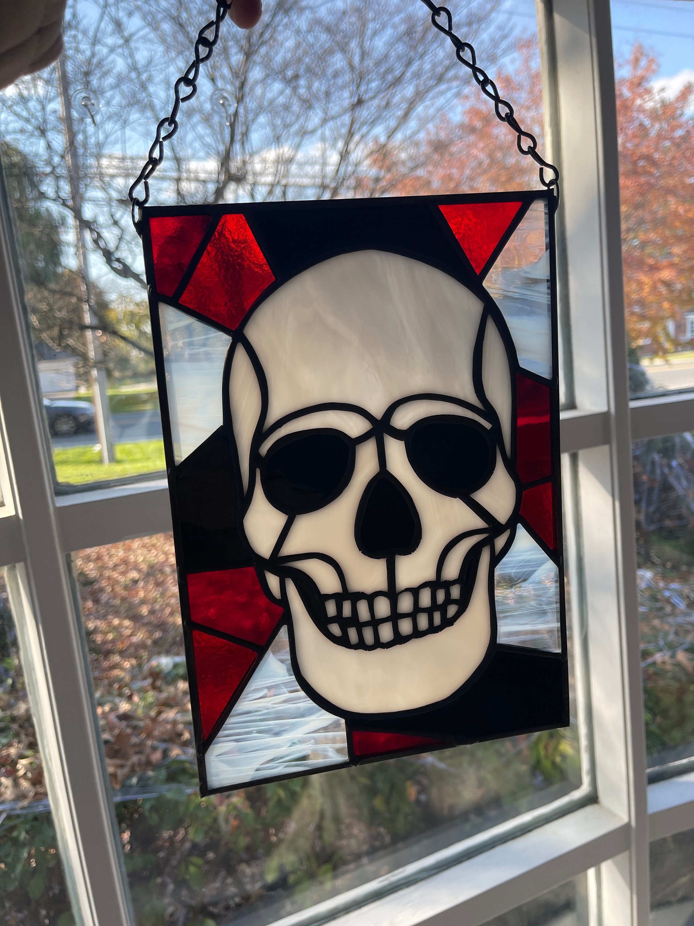 Stained Glass Skull Window Panel Suncatcher - Etsy