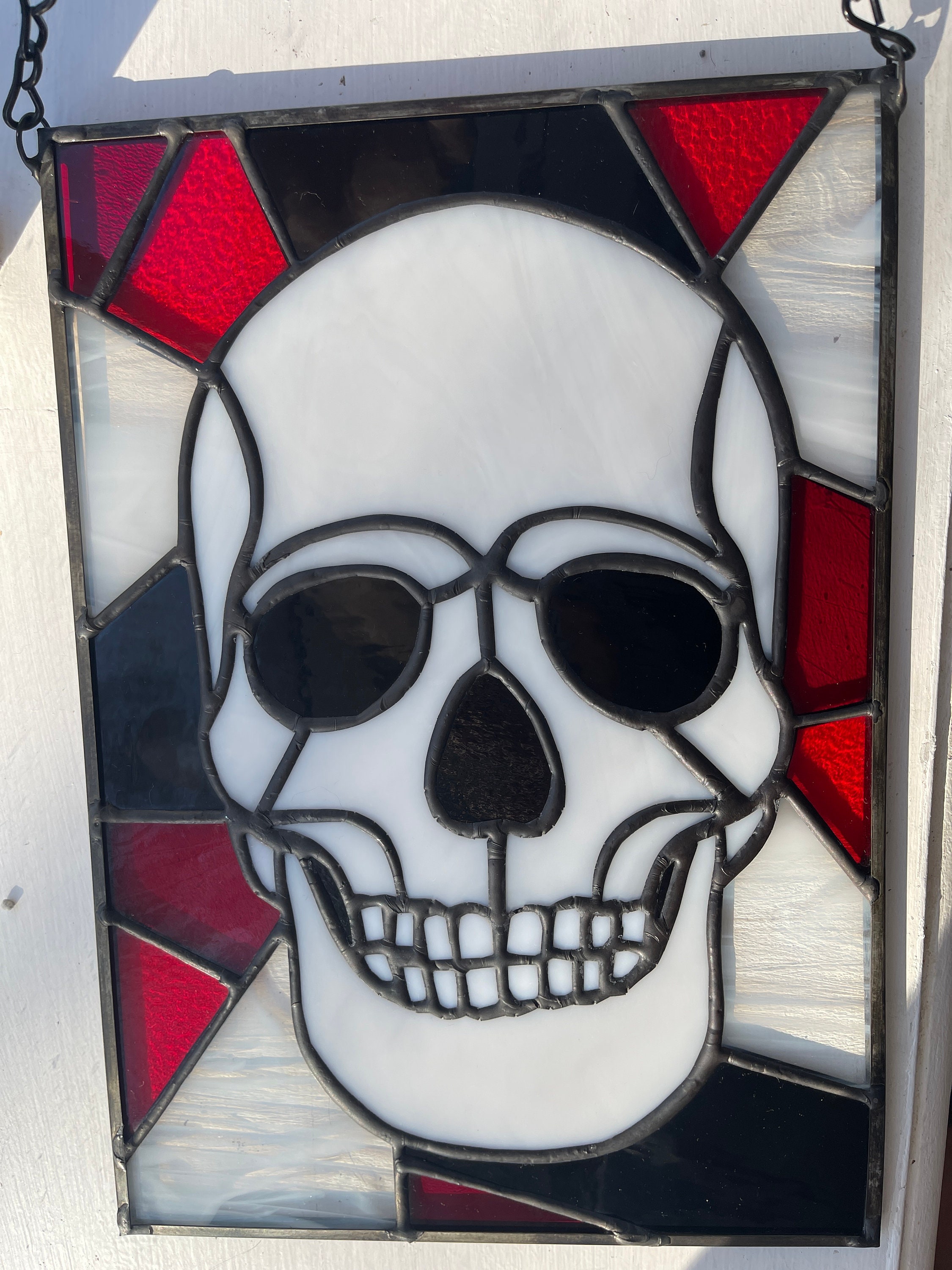 Stained Glass Skull Window Panel Suncatcher - Etsy