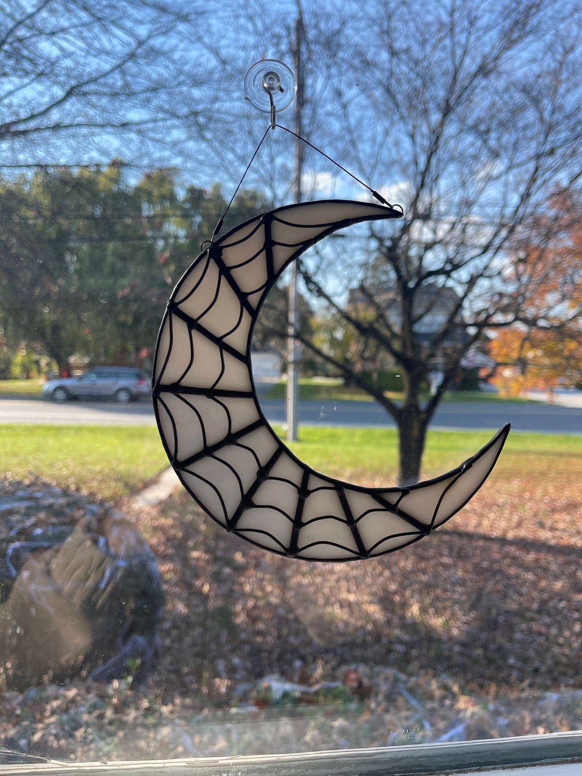 Iridescent Stained Glass Spider Web Moon - Etsy