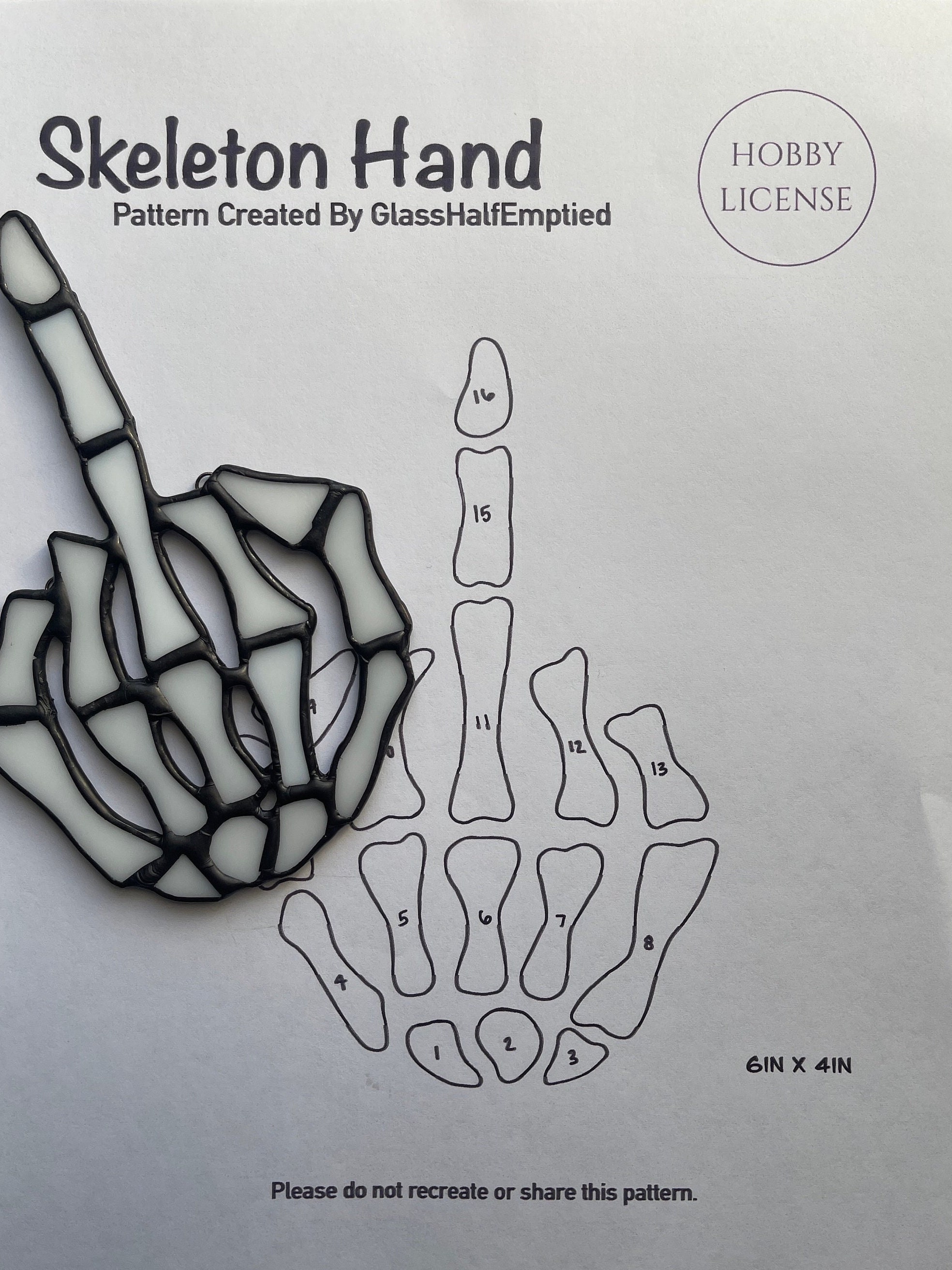 Stained Glass Skeleton Hand Pattern Hobby - Etsy