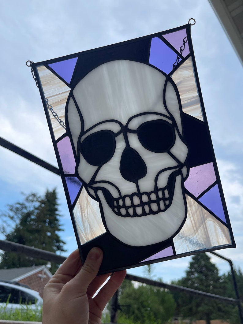Stained Glass Skull Window Panel Suncatcher - Etsy