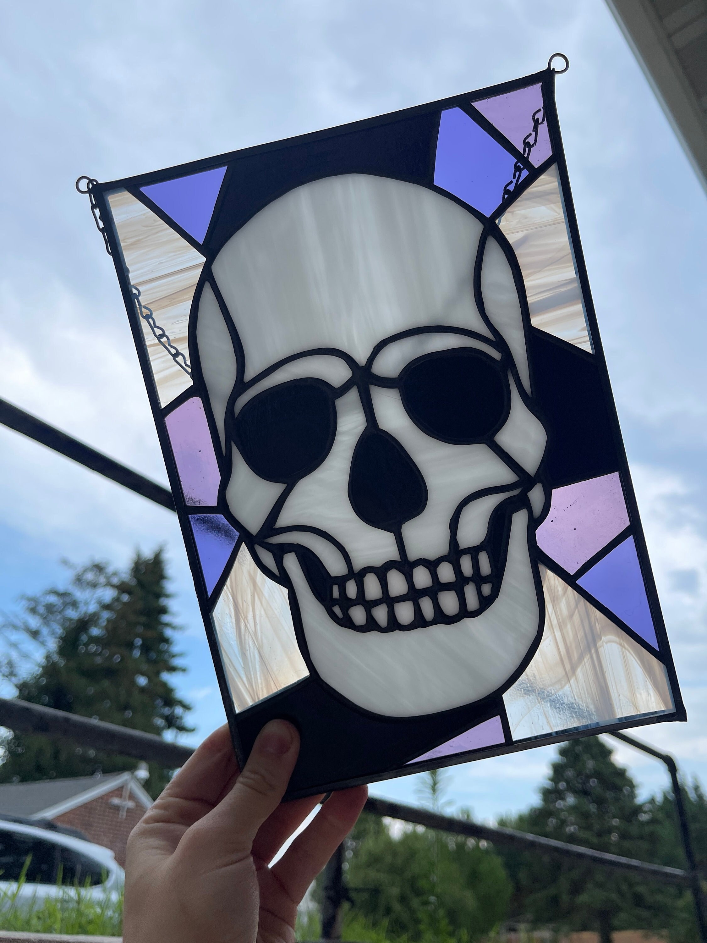 Stained Glass Skull Window Panel Suncatcher - Etsy